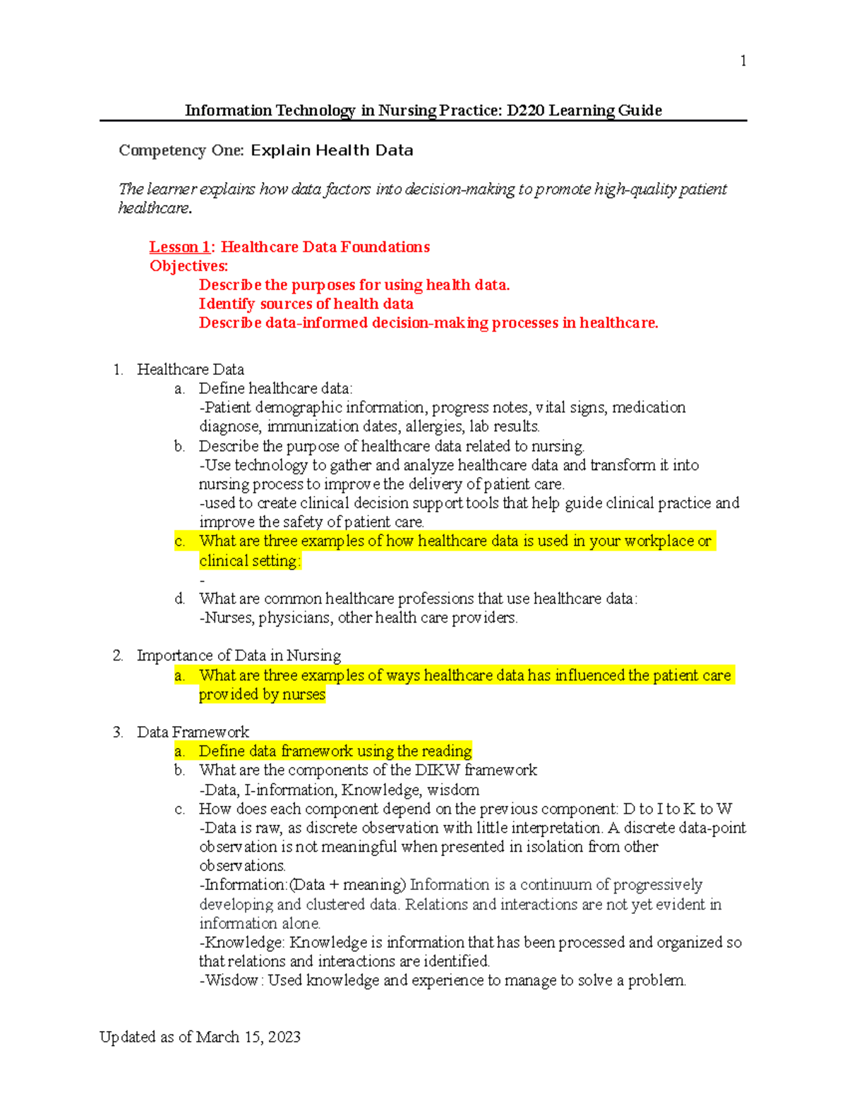 D220 Interactive Learning Guide - Information Technology in Nursing ...