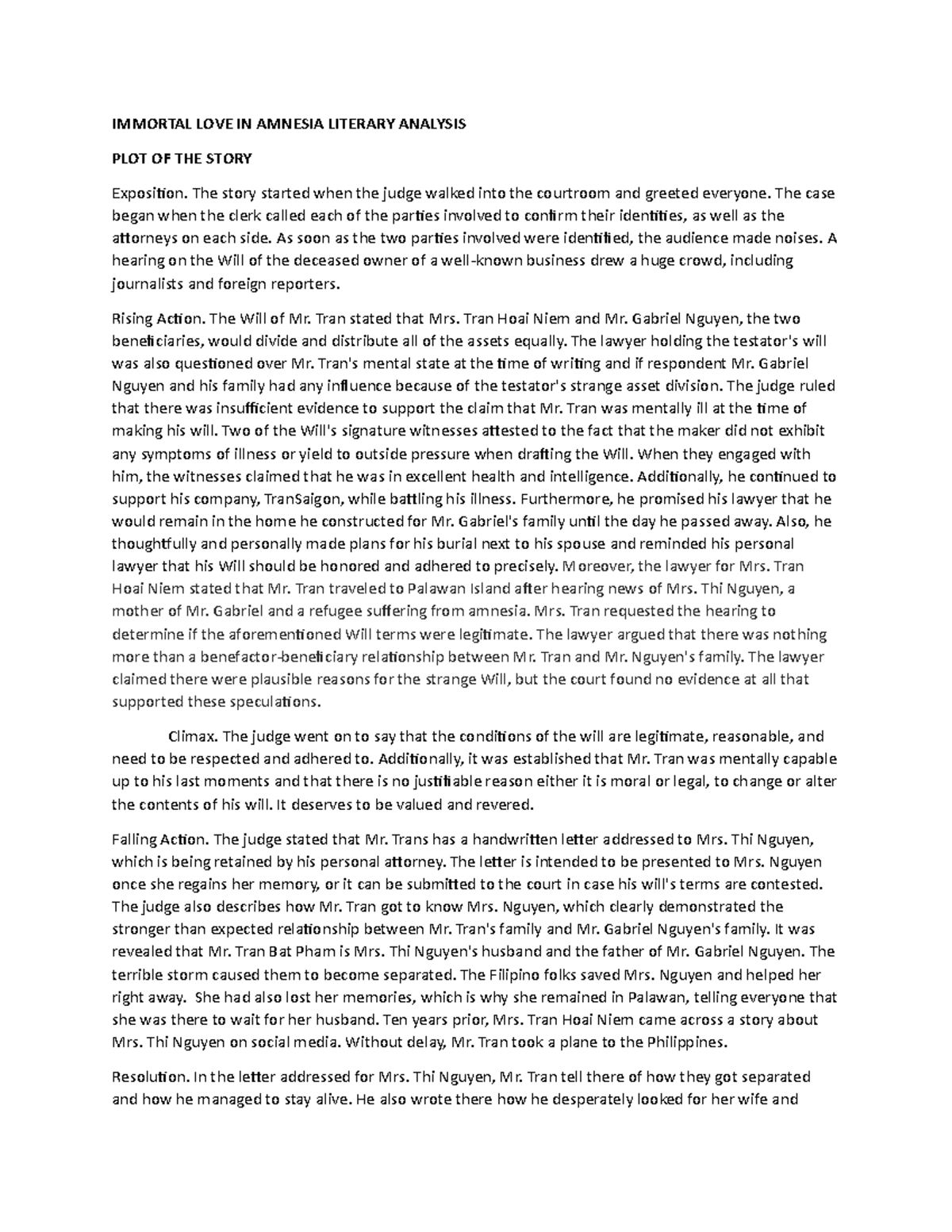 Immortal LOVE IN Amnesia Literary Analysis - IMMORTAL LOVE IN AMNESIA ...