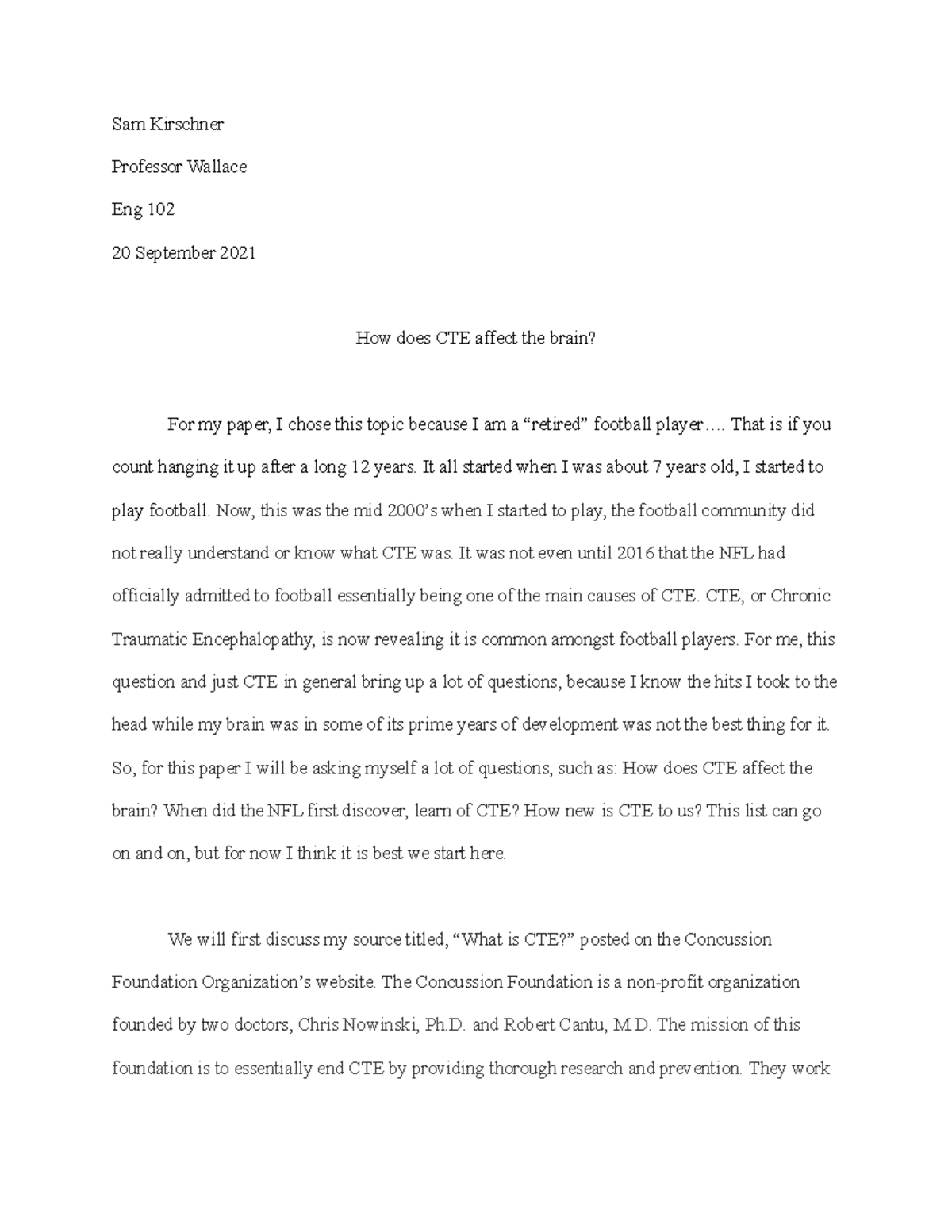 Sam Kirschner Eng 102 first paper - Sam Kirschner Professor Wallace Eng ...