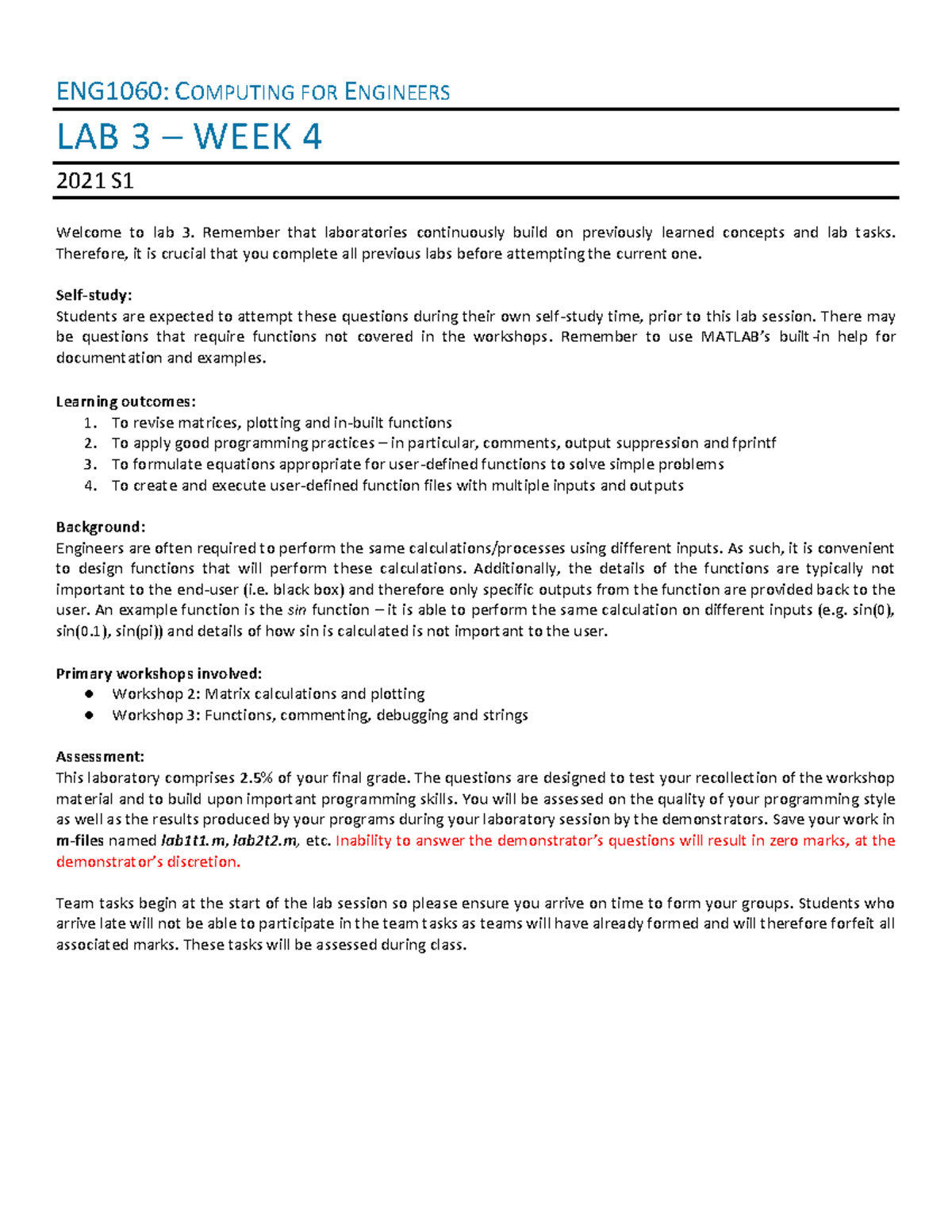 Lab3 questions - lab - ENG1060: COMPUTING FOR ENGINEERS LAB 3 – WEEK 4 ...