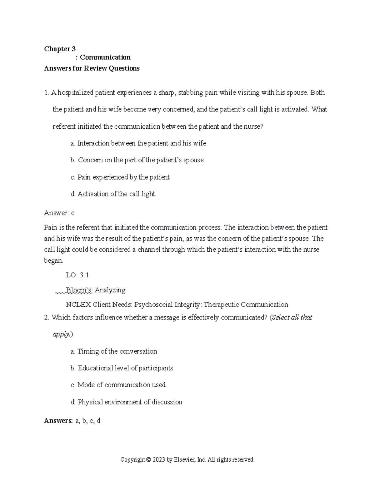 Chapter 003 - med surg iggy - Chapter 3 : Communication Answers for ...