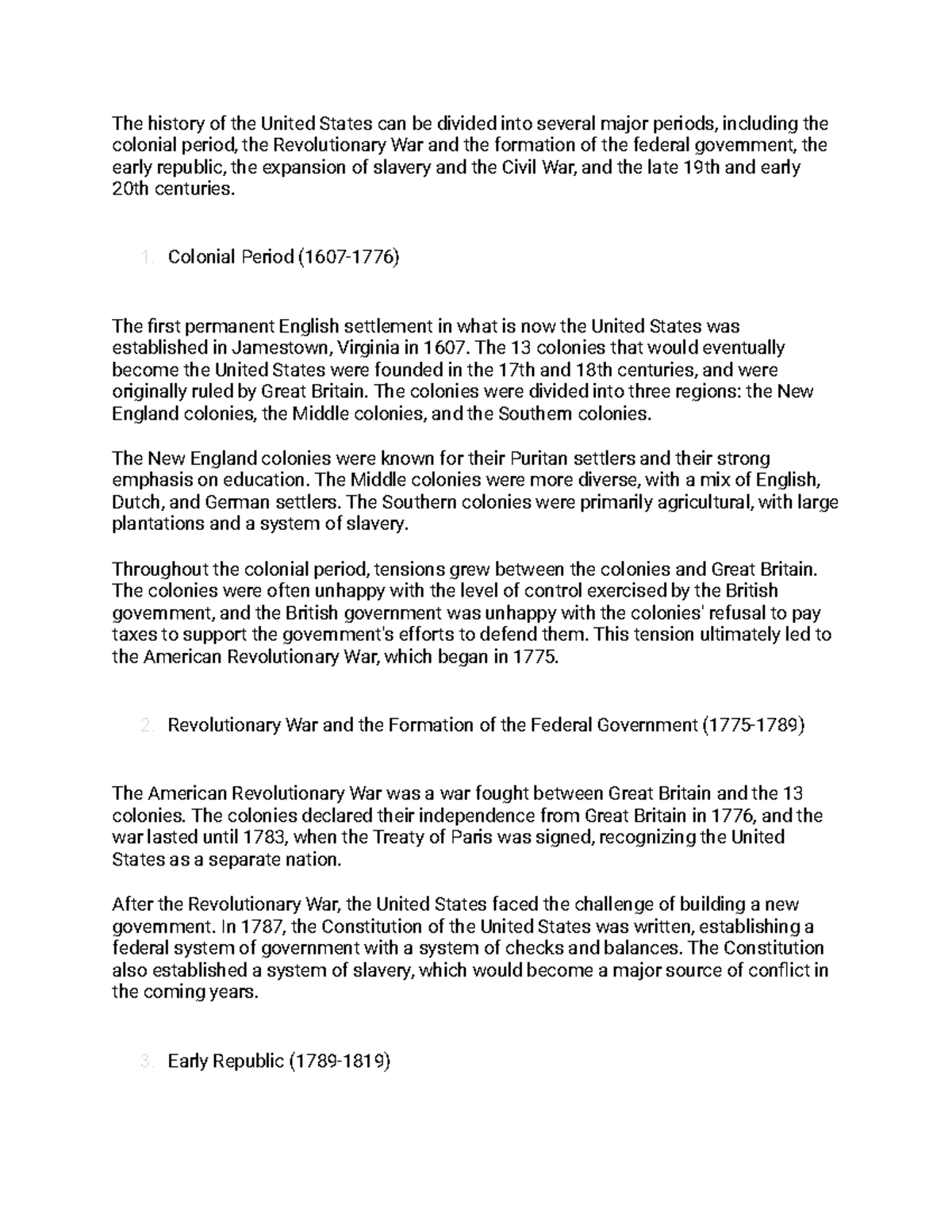 Intro to us hist to civil war - The history of the United States can be ...