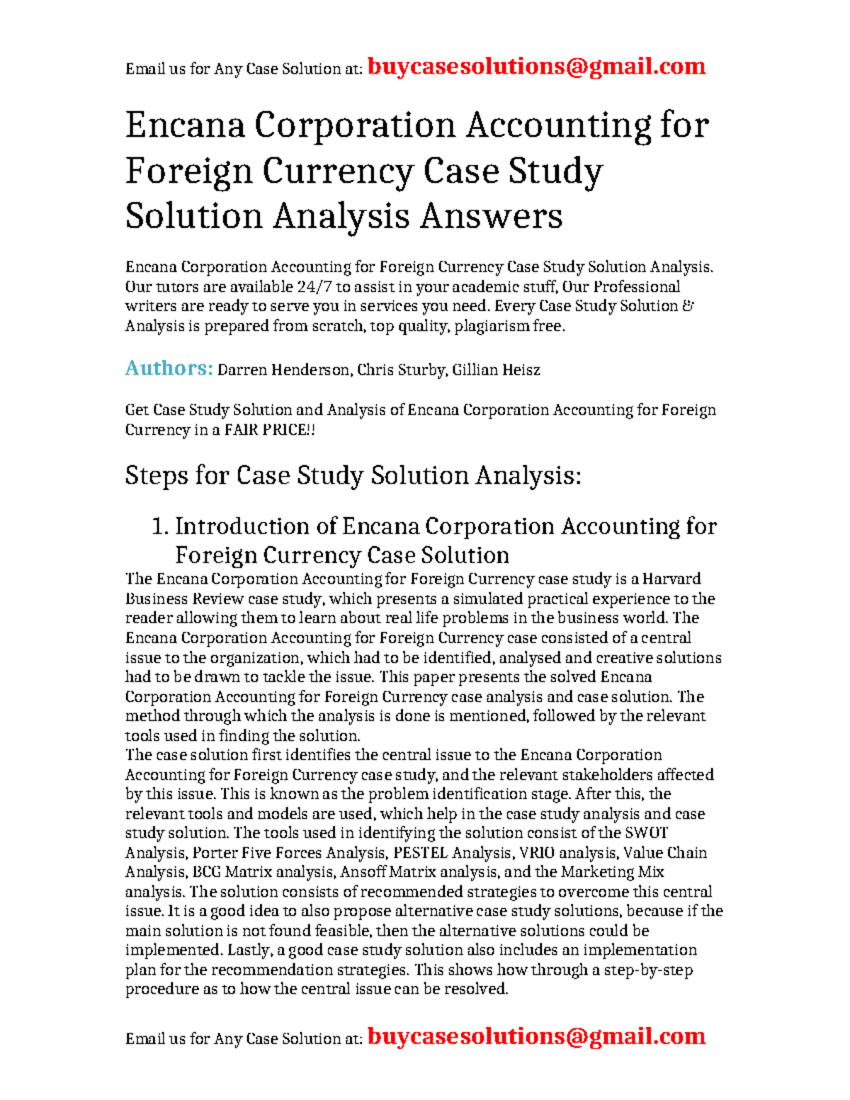 Case Solution Encana Corporation Accounting for Foreign Currency - Encana Corporation Accounting ...