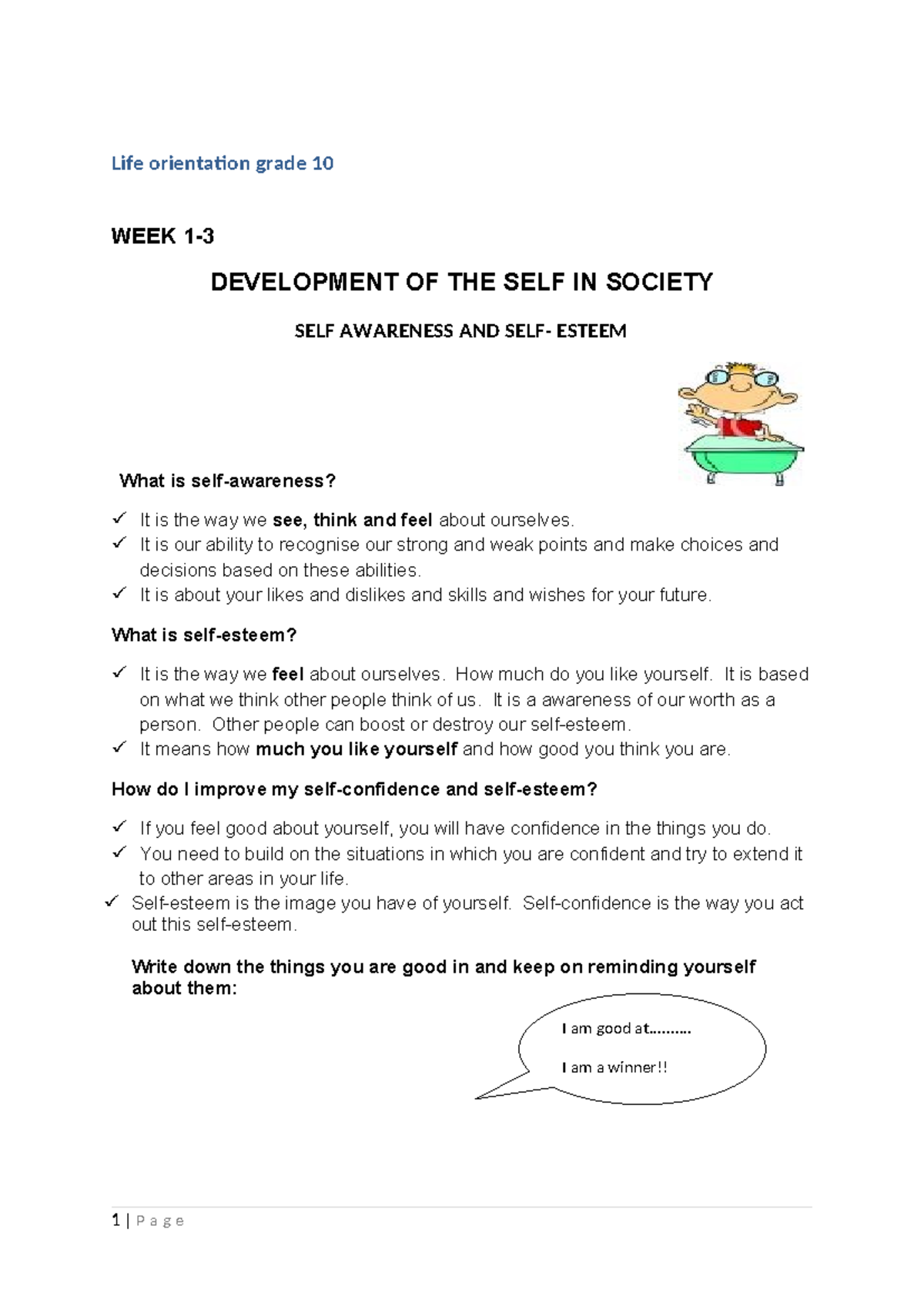 CAPS Grade 10 Class notes for term 1-4 - Life orientation grade 10 WEEK ...