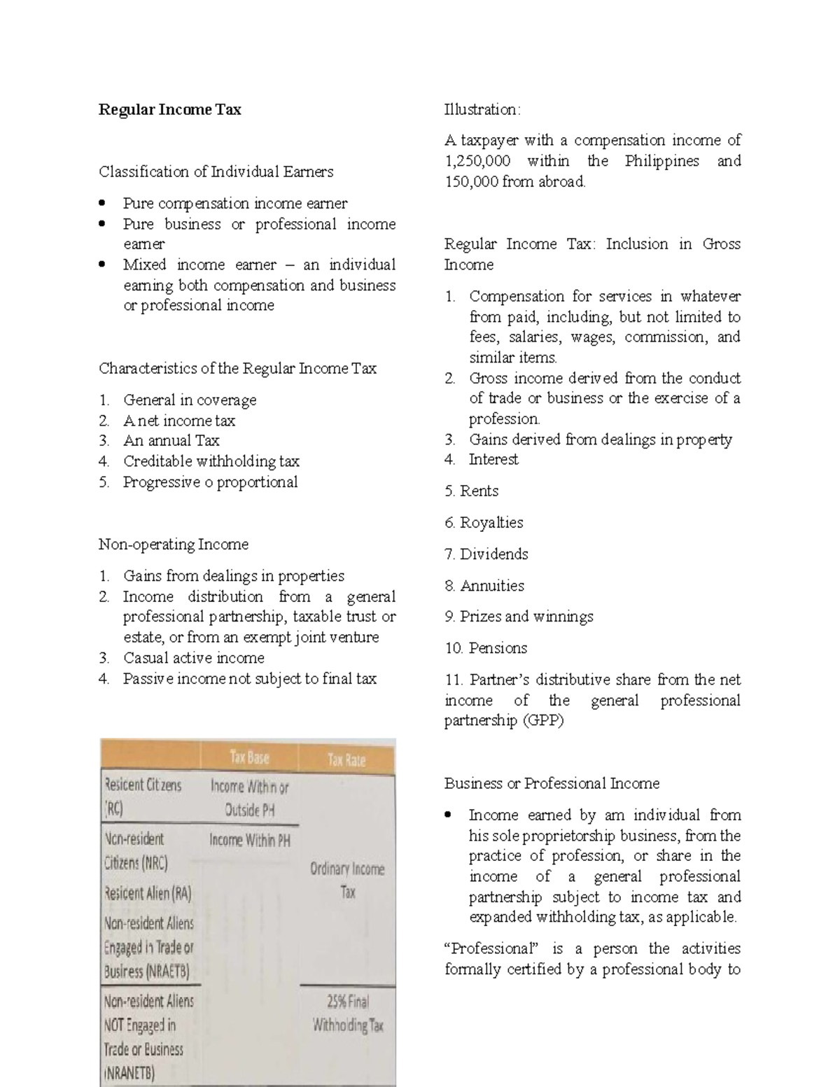 OCT. 3 Long Quiz - ffa - Regular Income Tax Classification of ...