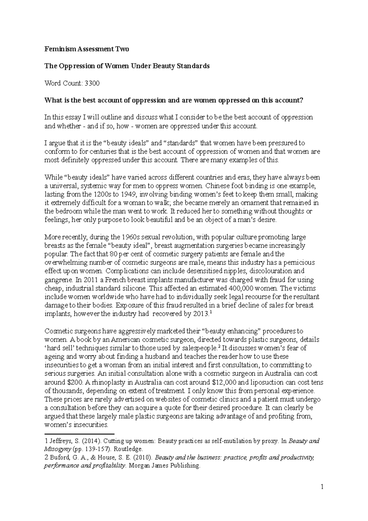 Feminism assessment two beauty standards - Feminism Assessment Two The ...