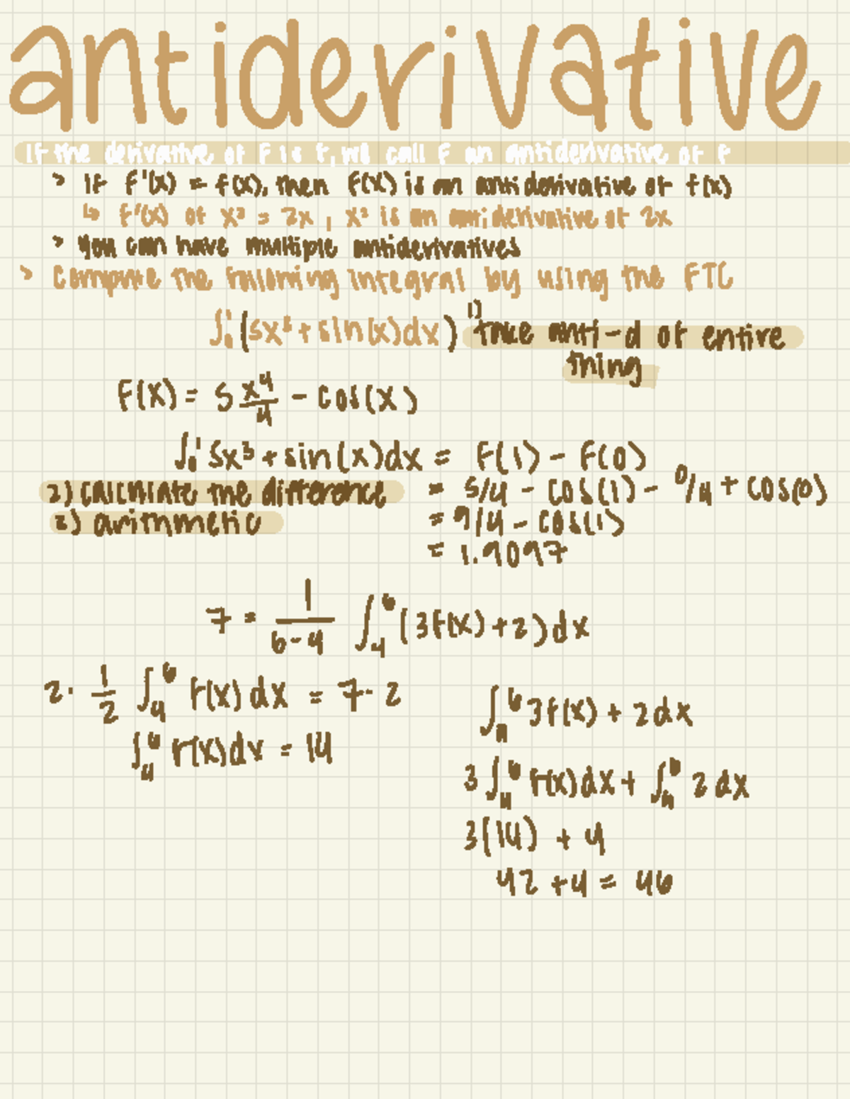 MATH106 Antiderivative - anti derivative it the derivative of F is t ...