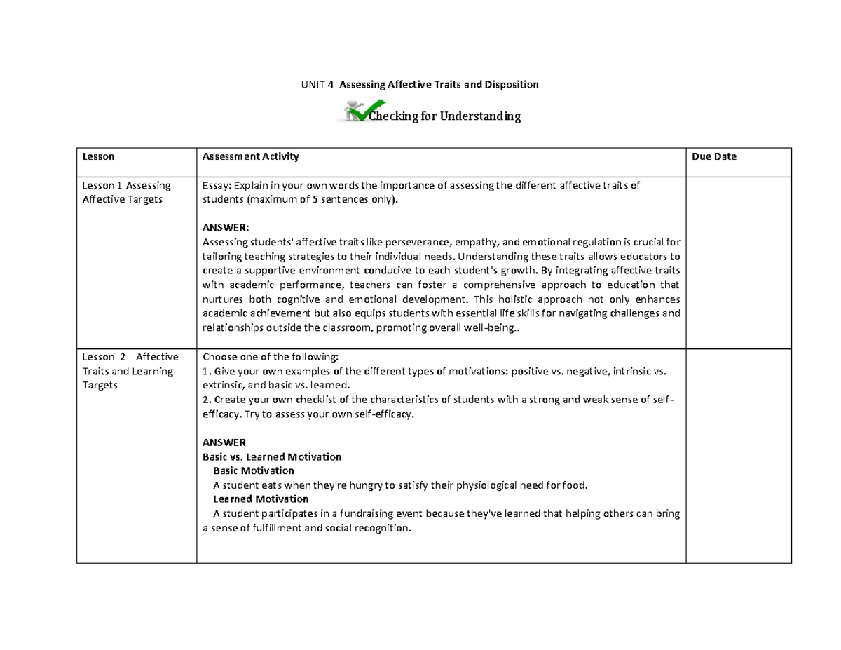 Abrea, Therese Julian G - UNIT 4 Assessing Affective Traits and ...