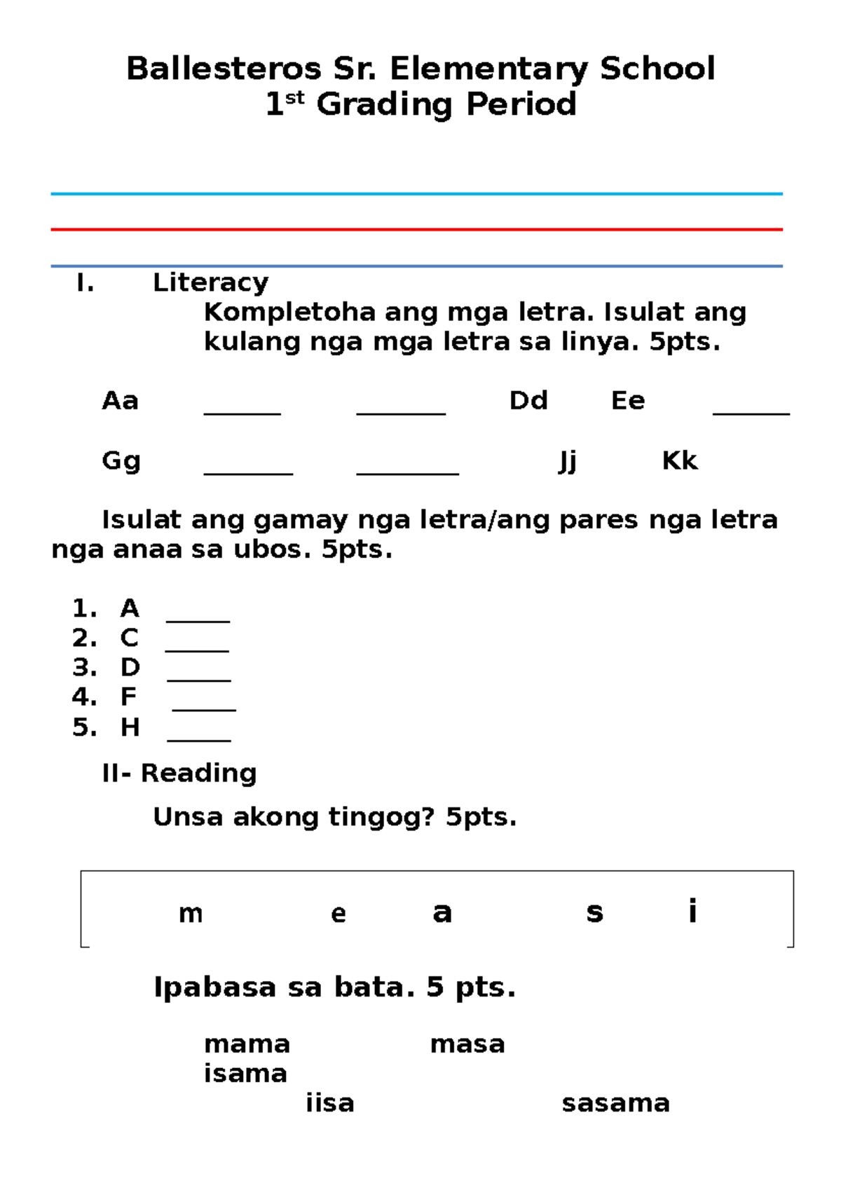 1st Grading Period October 2022 2023 Kinder Cherry - Ballesteros Sr ...