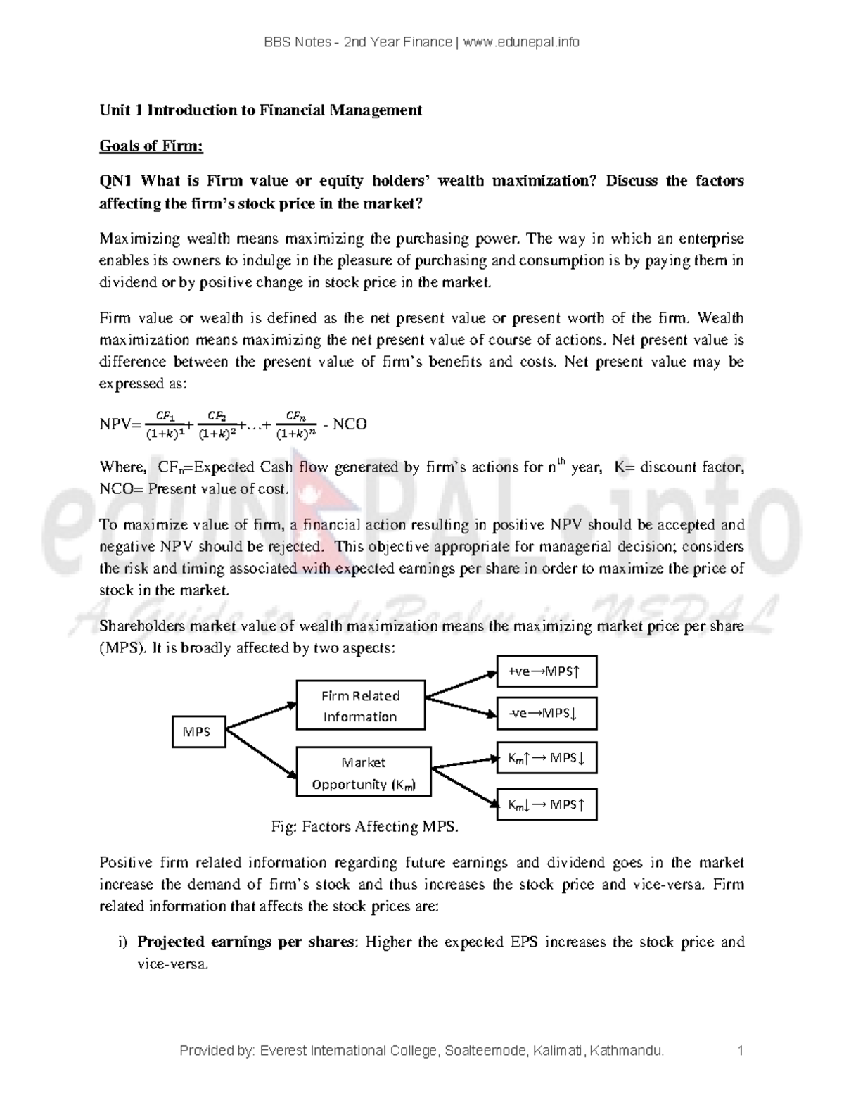 Unit 1 Introduction to Financial Management BBS Notes edu Nepal - Unit ...