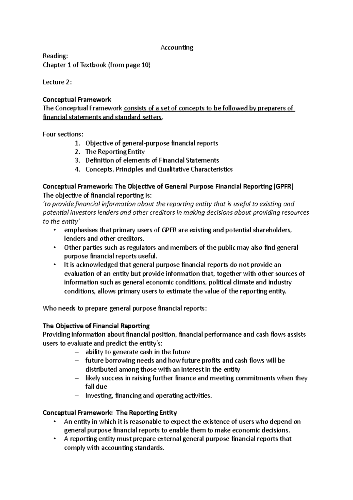 Lectures - Accounting Reading: Chapter 1 of Textbook (from page 10 ...
