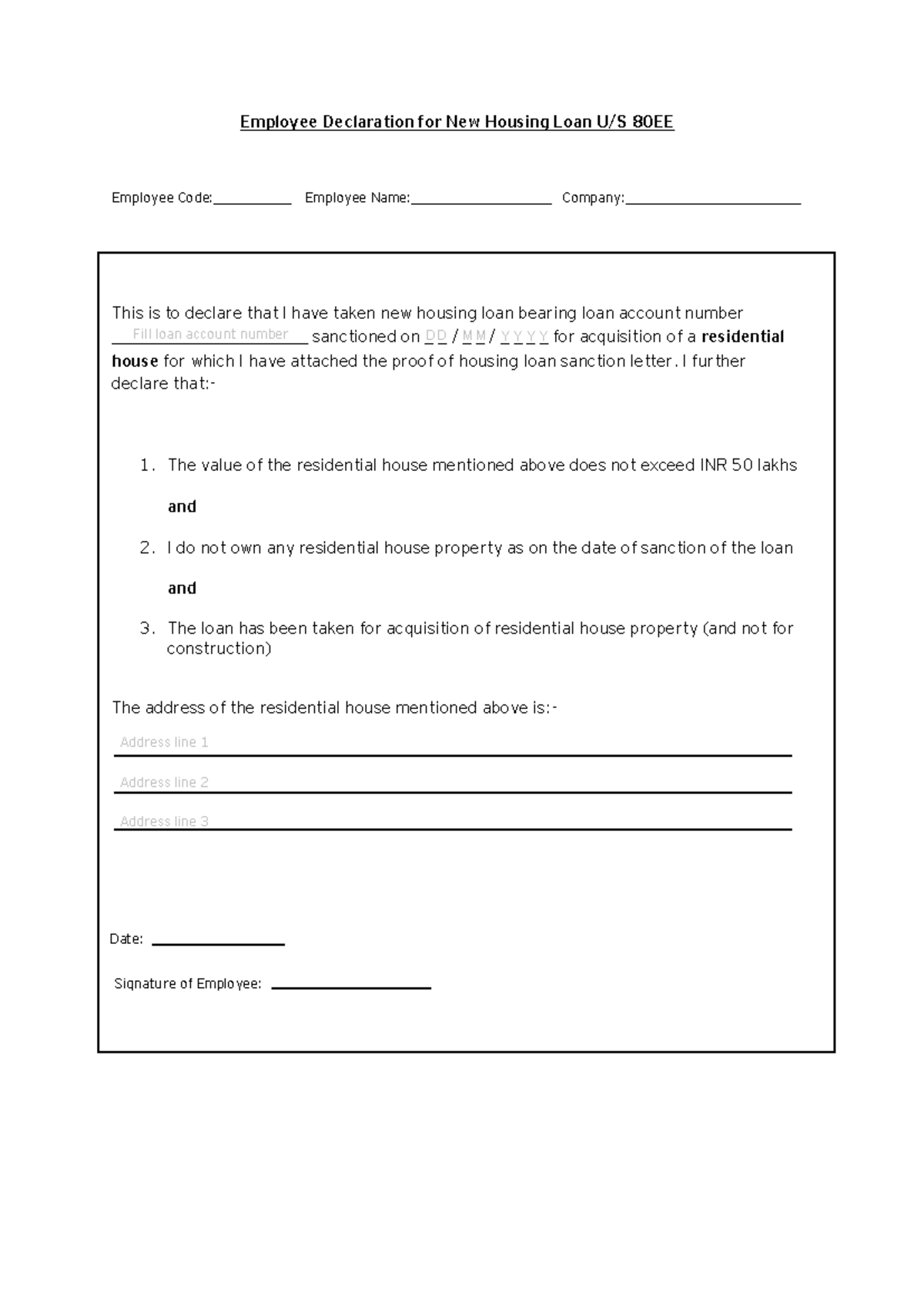 Declaration u s 80EE - This is a test doc - Employee Declaration for ...