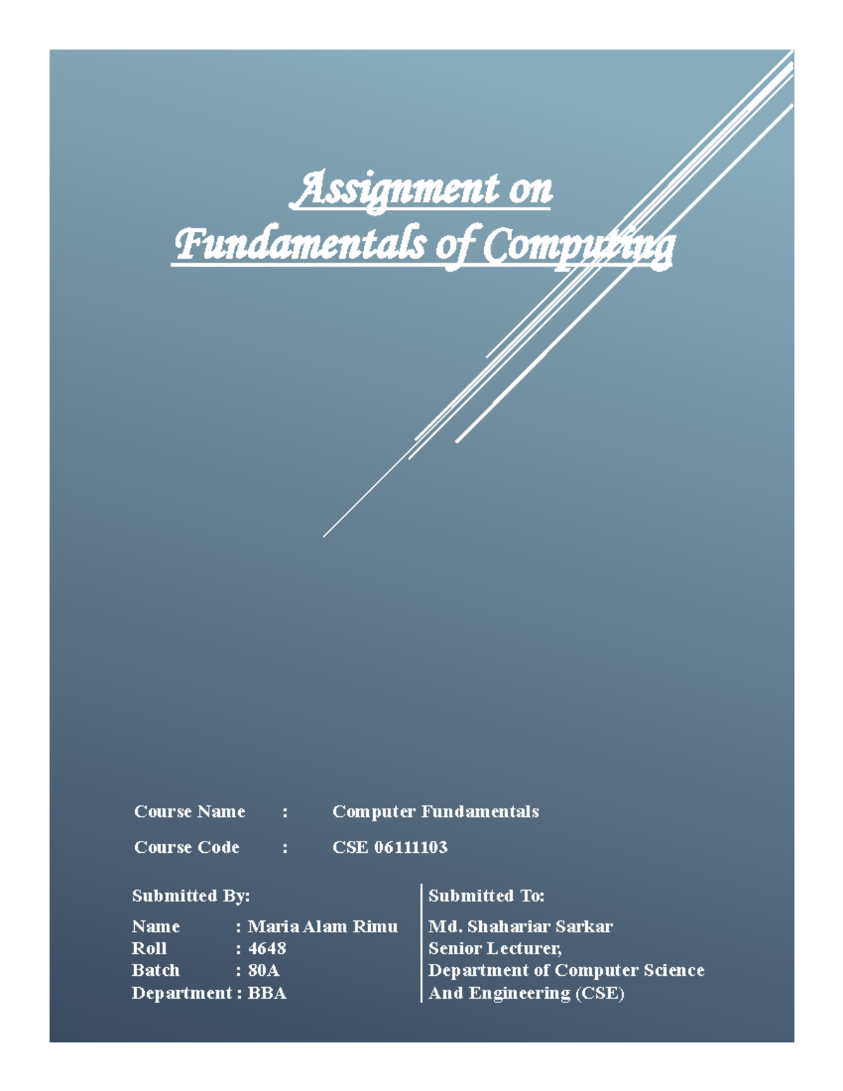 Assignment on Number System - Submitted By: Name : Maria Alam Rimu Roll ...