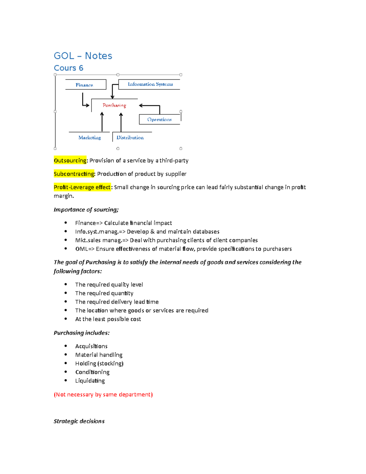 GOL Révision pour l'examen final - GOL Notes Cours 6 Outsourcing ...