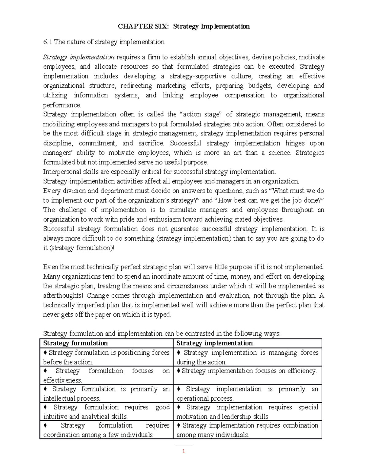 Ch 6 Strategy Implementation - CHAPTER SIX: Strategy Implementation 6 ...