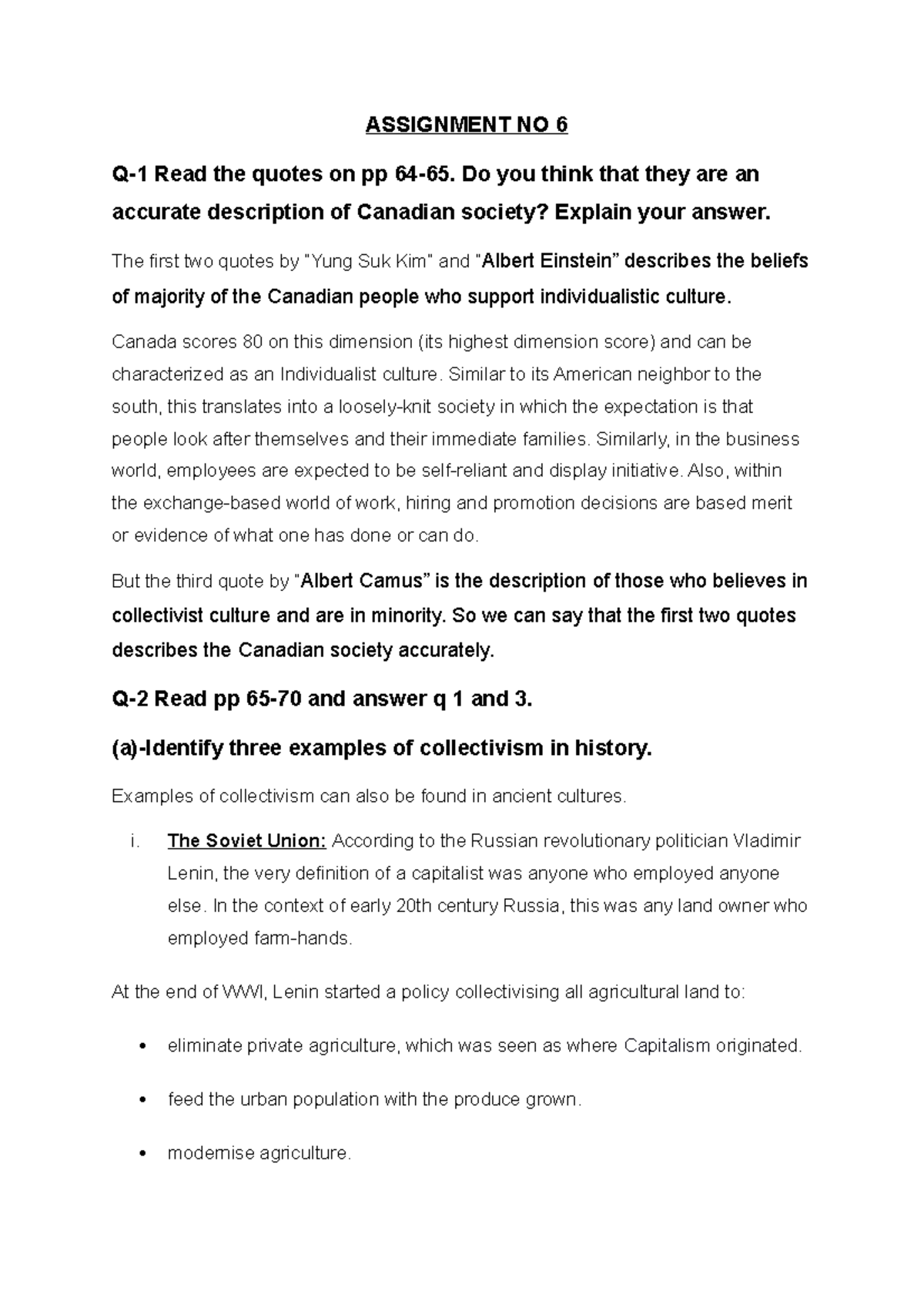 Assignment NO 6 - ASSIGNMENT NO 6 Q-1 Read the quotes on pp 64-65. Do ...