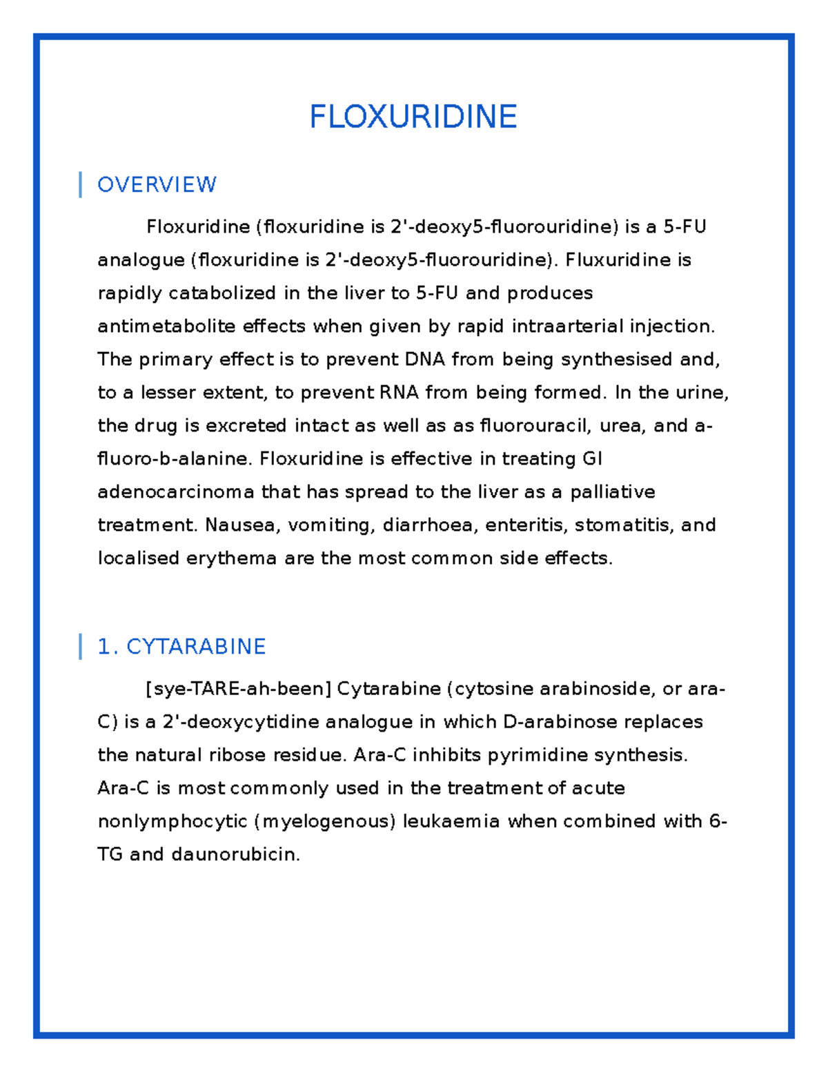 Discuss Floxuridine AND Gemcitabin ( Antimetabolites Drugs ...