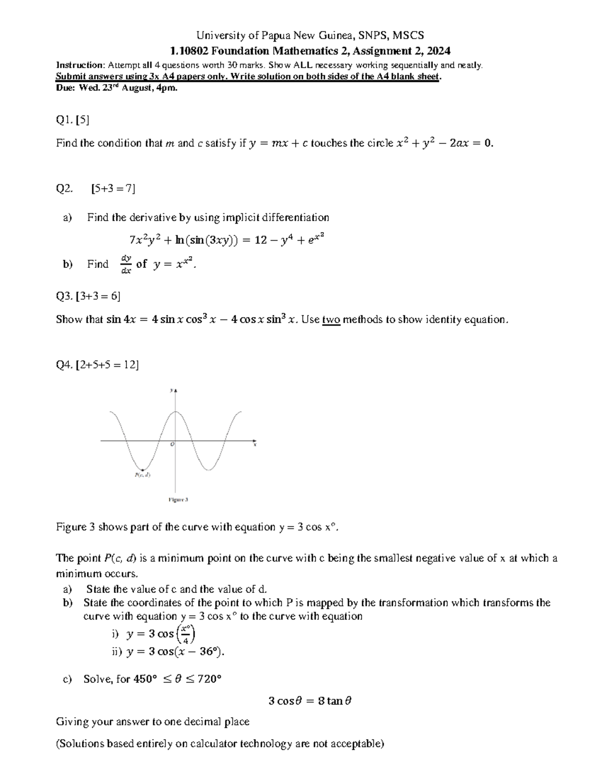 2024 A2-final - Foundation mathematics 1 assignment - University of ...