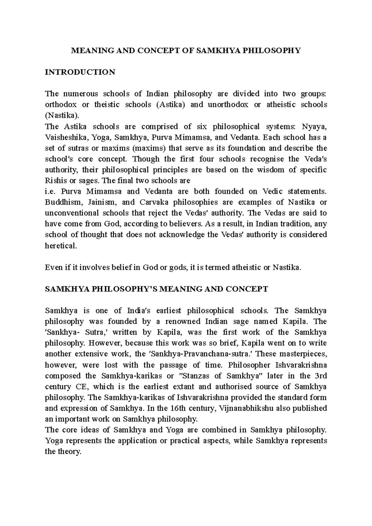 Meaning AND Concept OF Samkhya Philosophy - MEANING AND CONCEPT OF ...