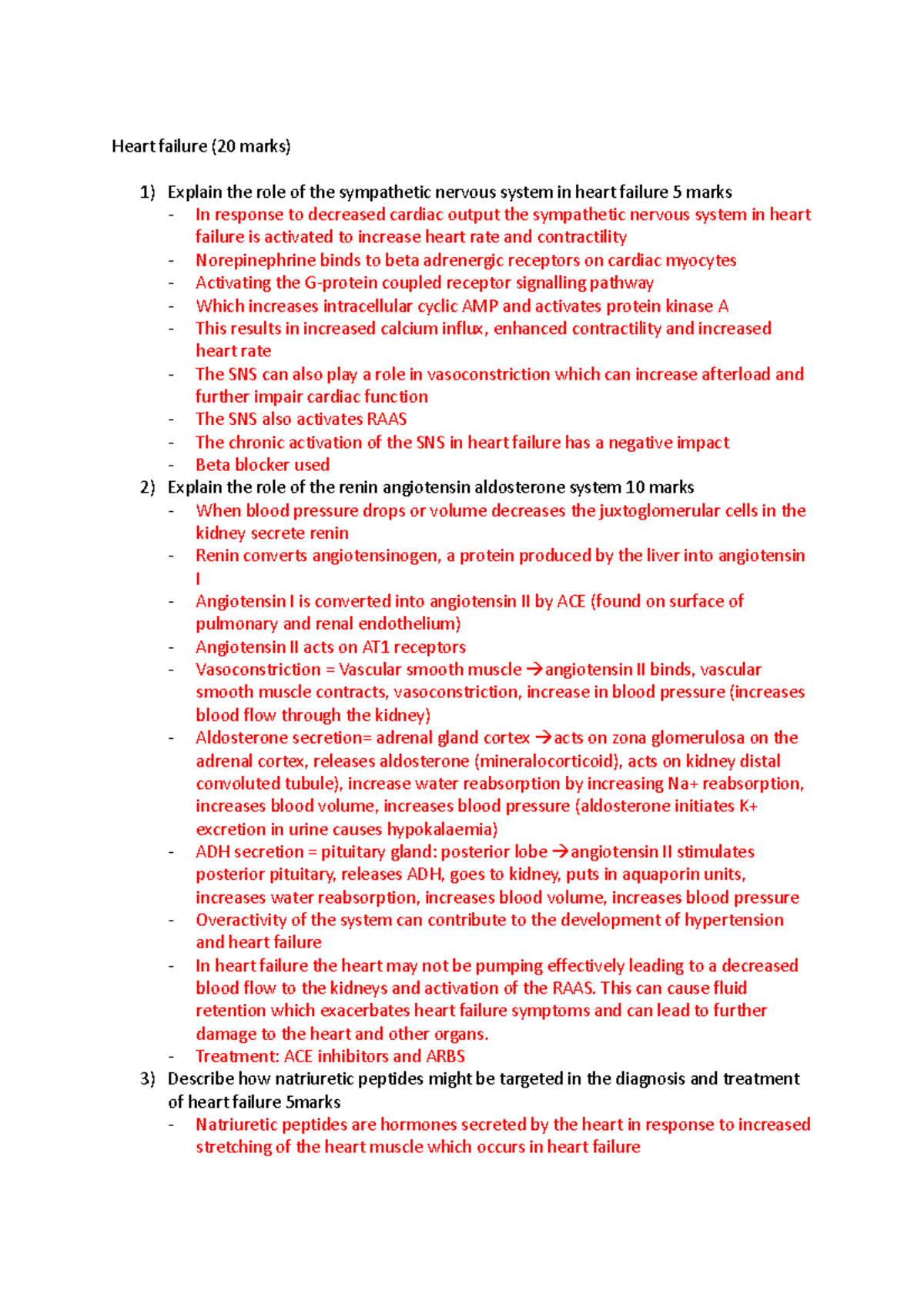 CRS Heart failure - exam questions - Heart failure (20 marks) 1 ...