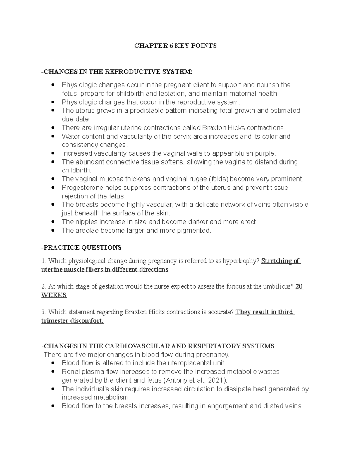 OB Chapter 6 KEY Points - Copy - Copy - CHAPTER 6 KEY POINTS -CHANGES IN THE REPRODUCTIVE SYSTEM ...