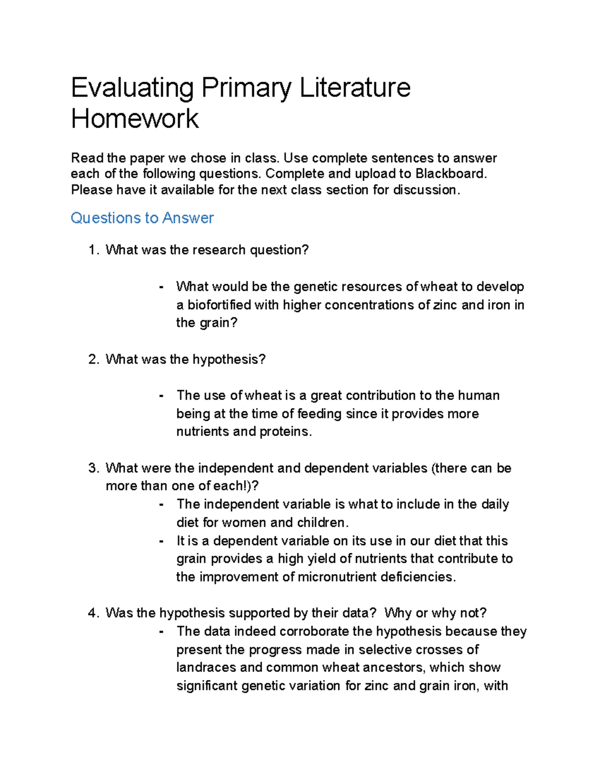 SCI 1301 Evaluating Primary Literature Homework - Evaluating Primary Literature Homework Read ...