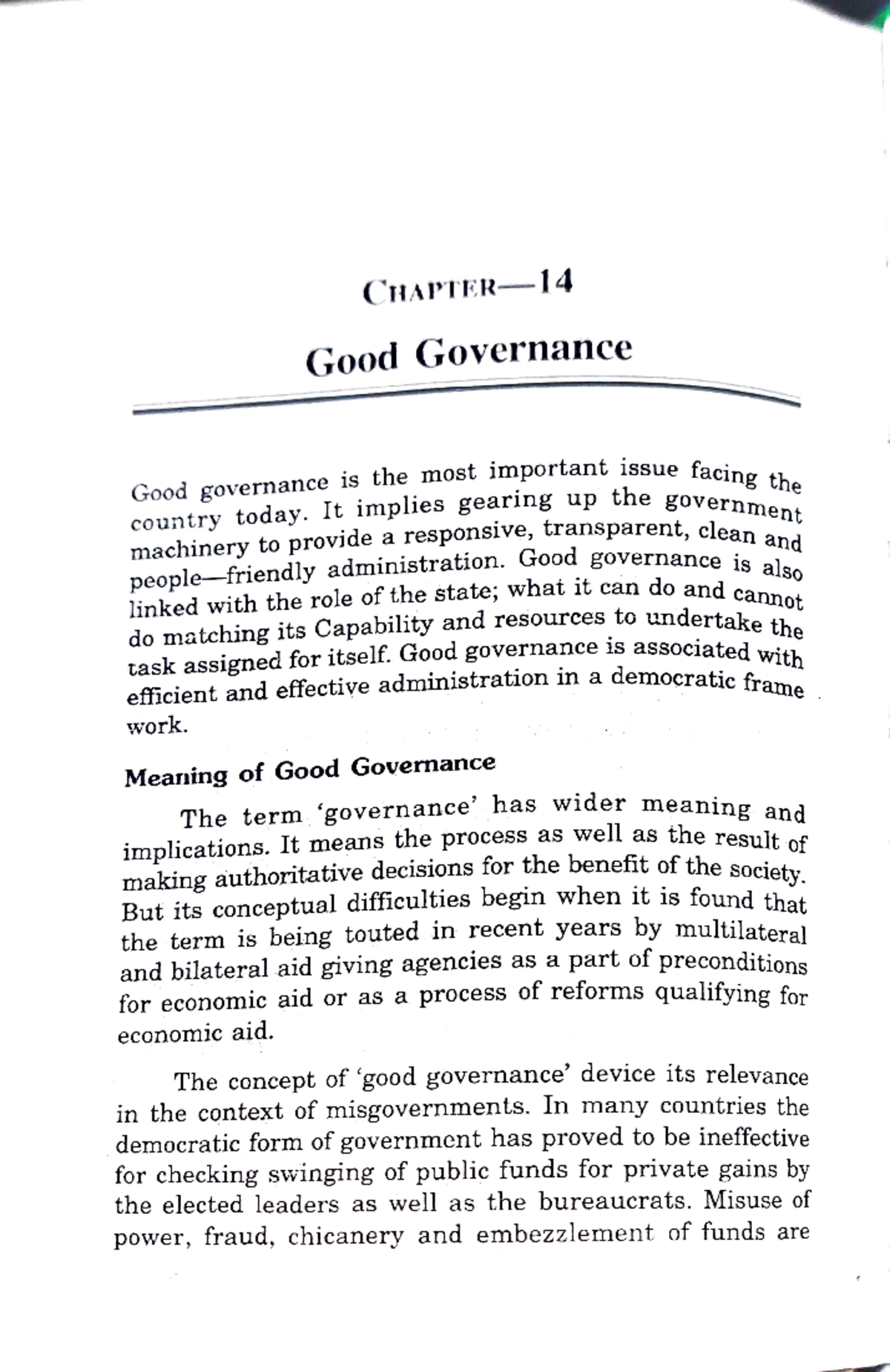 Good governance - Summary B.A.(Hons.) Pol. Science - CHAPTER- Good ...
