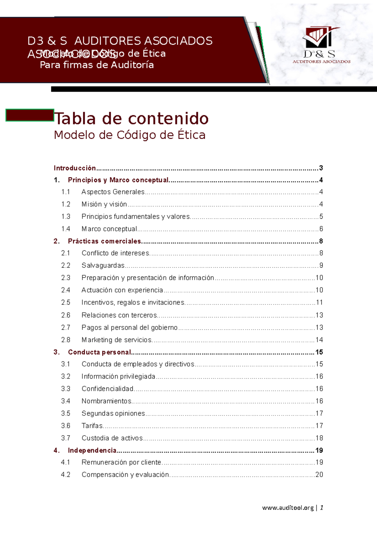 AC-04 Modelo de Código de Ética para firmas de Auditoría - Tabla de ...