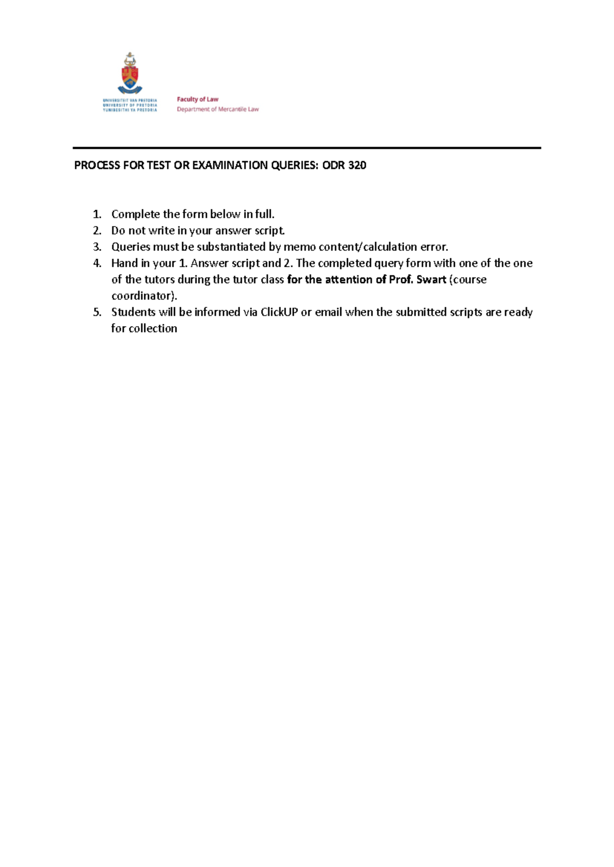 TUT Perusal Form - ODR 320 - PROCESS FOR TEST OR EXAMINATION QUERIES ...