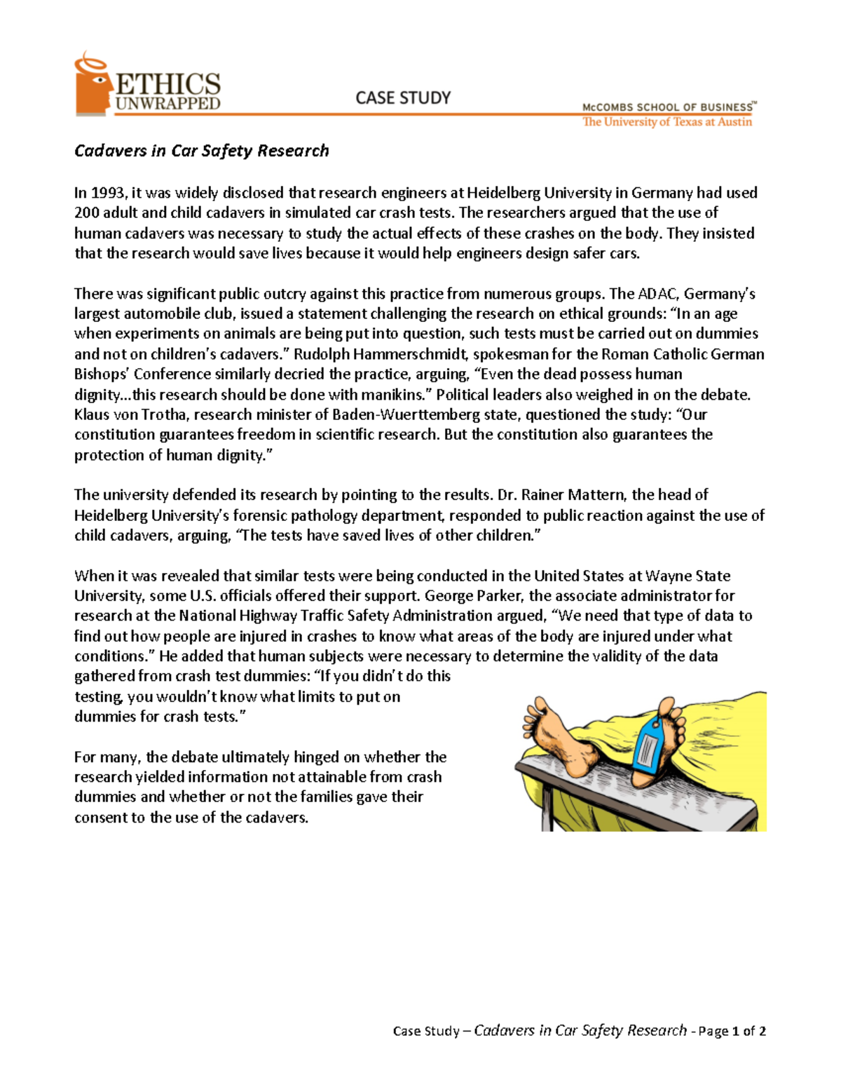 Cadavers in Car Safety Research - The researchers argued that the use ...