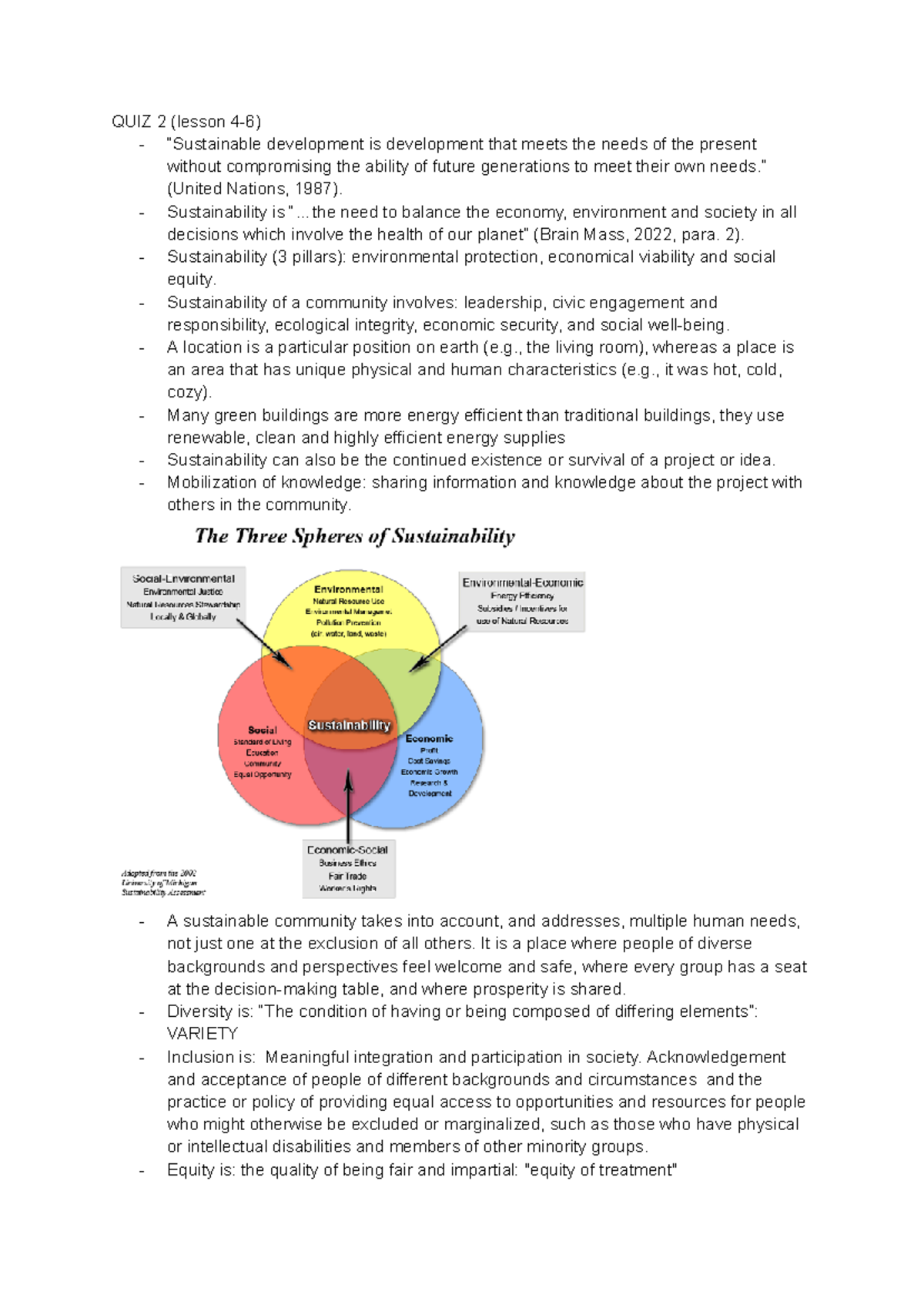 UU150 Quiz 2 Notes - QUIZ 2 (lesson 4-6) - “Sustainable development is ...