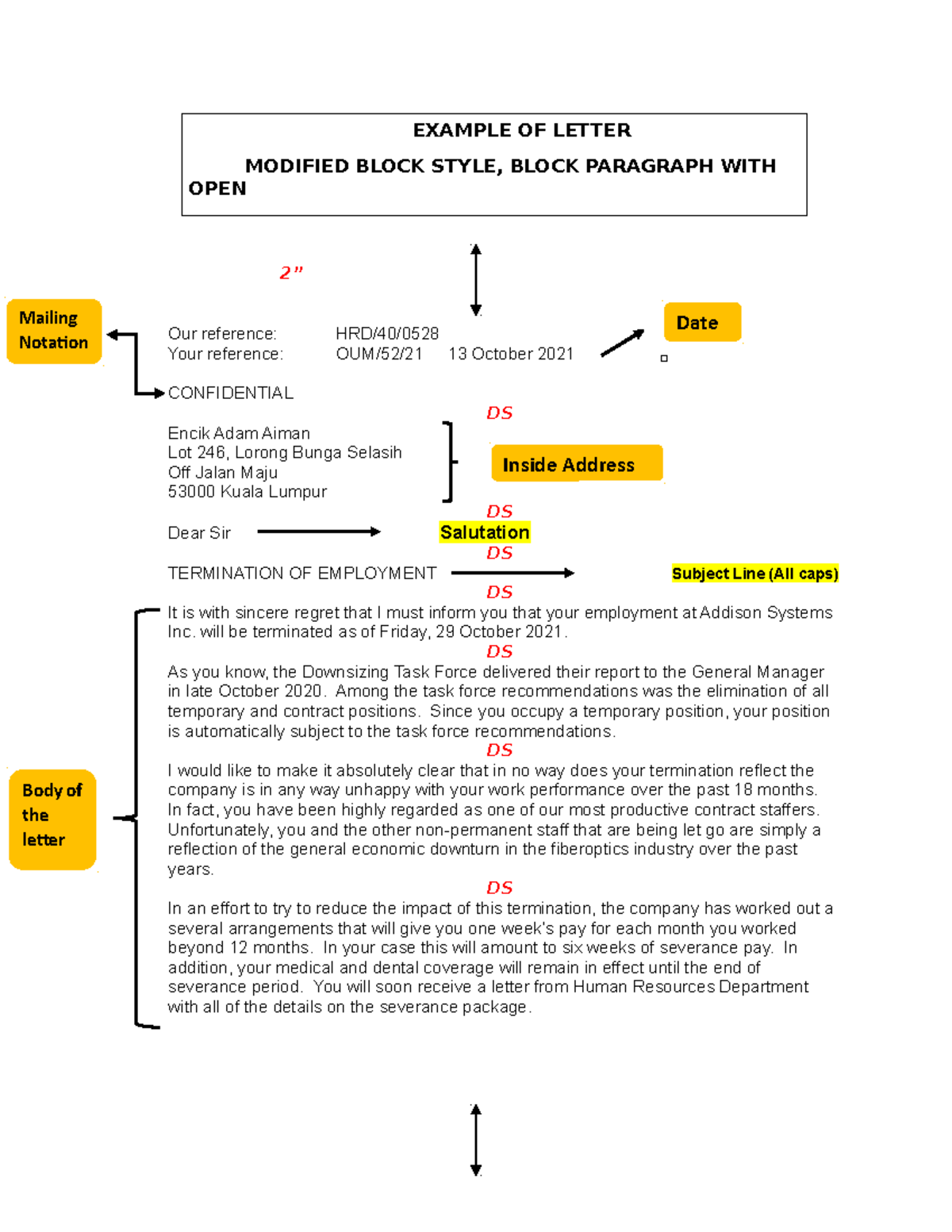 Modified Block Style, Block Paragraph & OPEN Punctuation - 2” Our ...