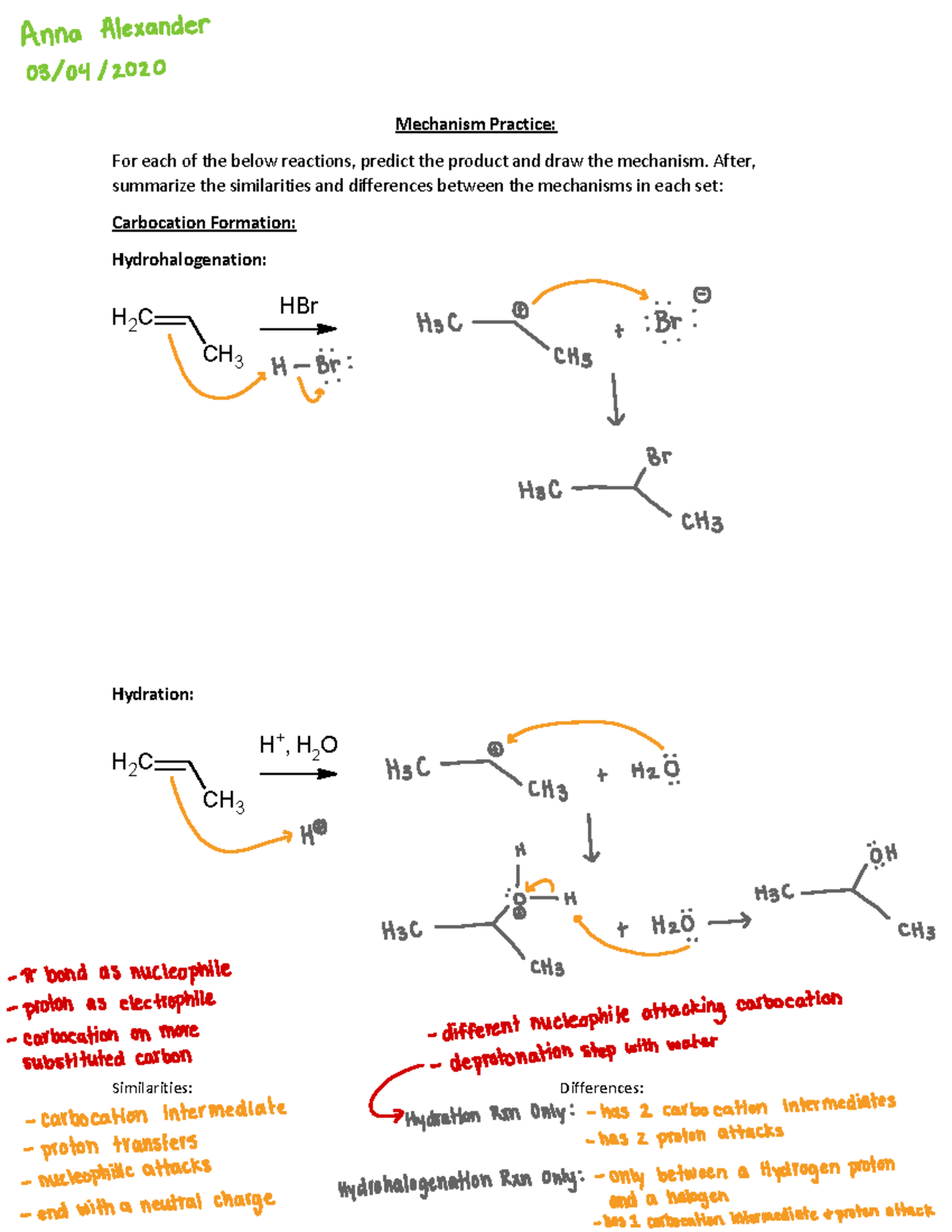 Ch 6 Mechanism Summary - Mechanism Practice: For each of the below ...