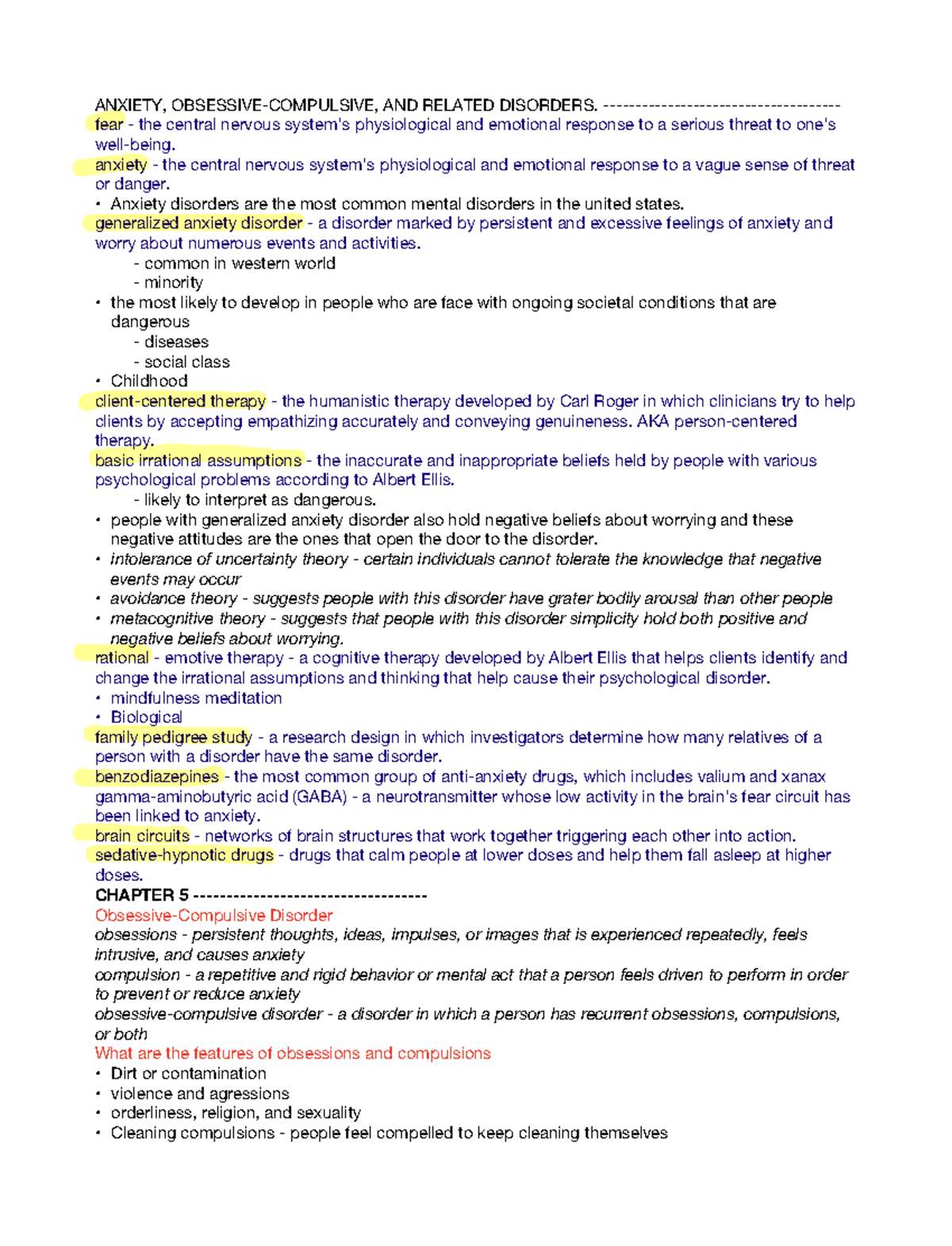 Abnormal Psychology Notes - ANXIETY, OBSESSIVE-COMPULSIVE, AND RELATED ...