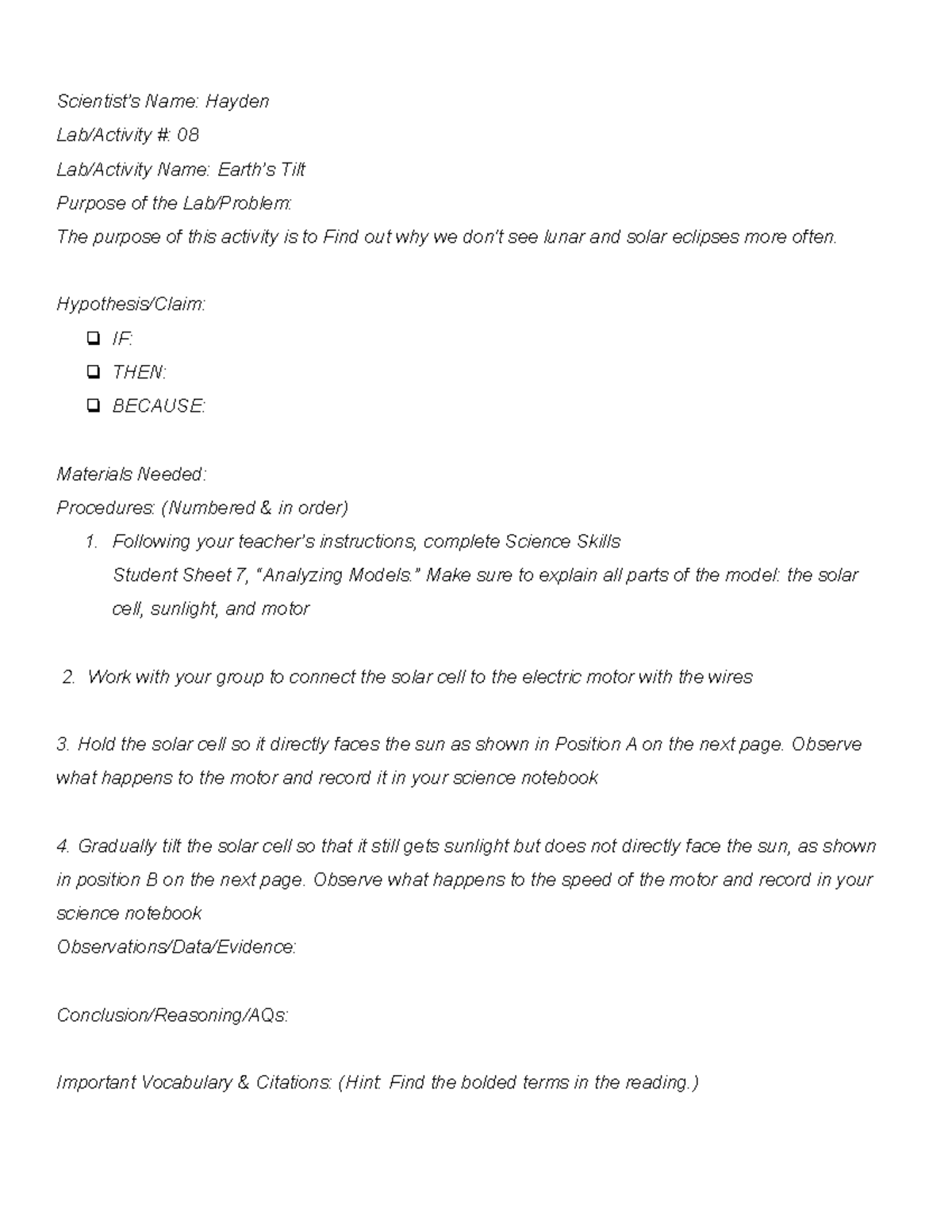 Hayden.K SSB Act 08 - These are my notes for SSB act 08 - Scientist’s ...