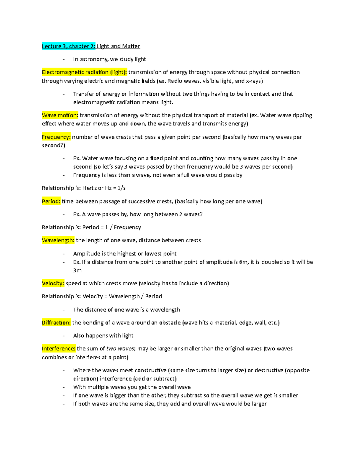 Astronomy lecture 3, chapter 2 - Lecture 3, chapter 2: Light and Matter ...