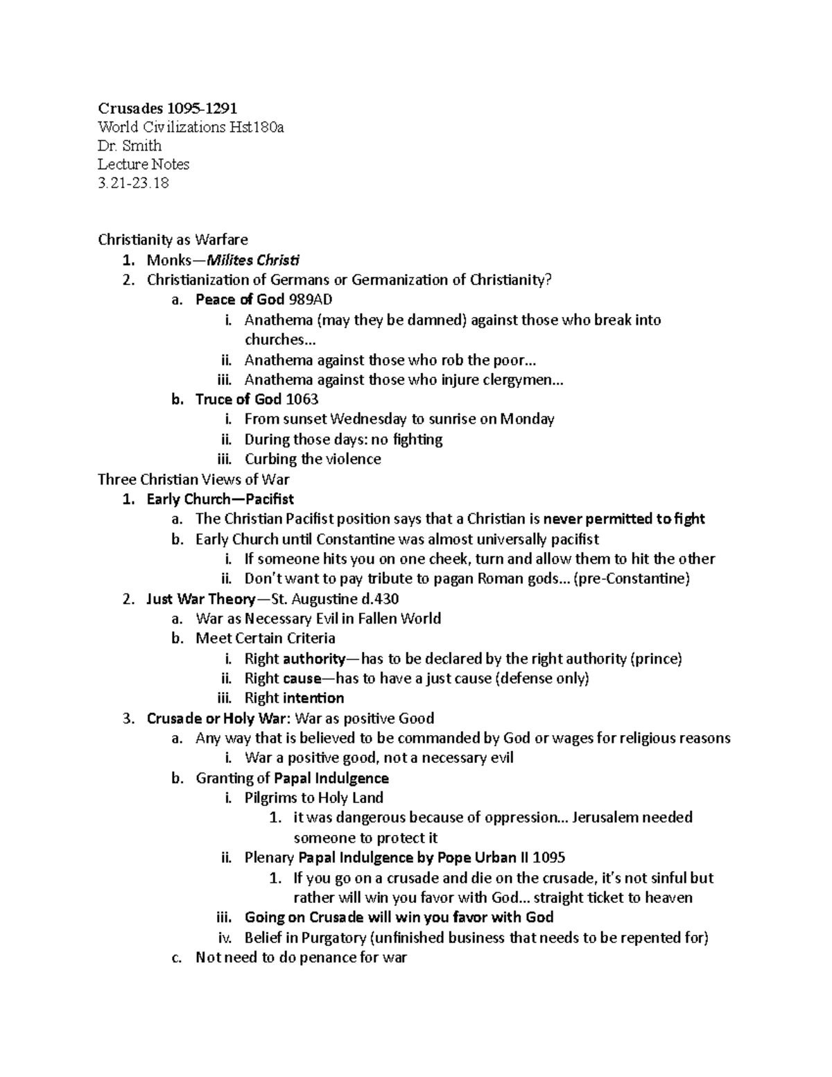 Crusades Lecture - Crusades 1095-1291 World Civilizations Hst180a Dr ...