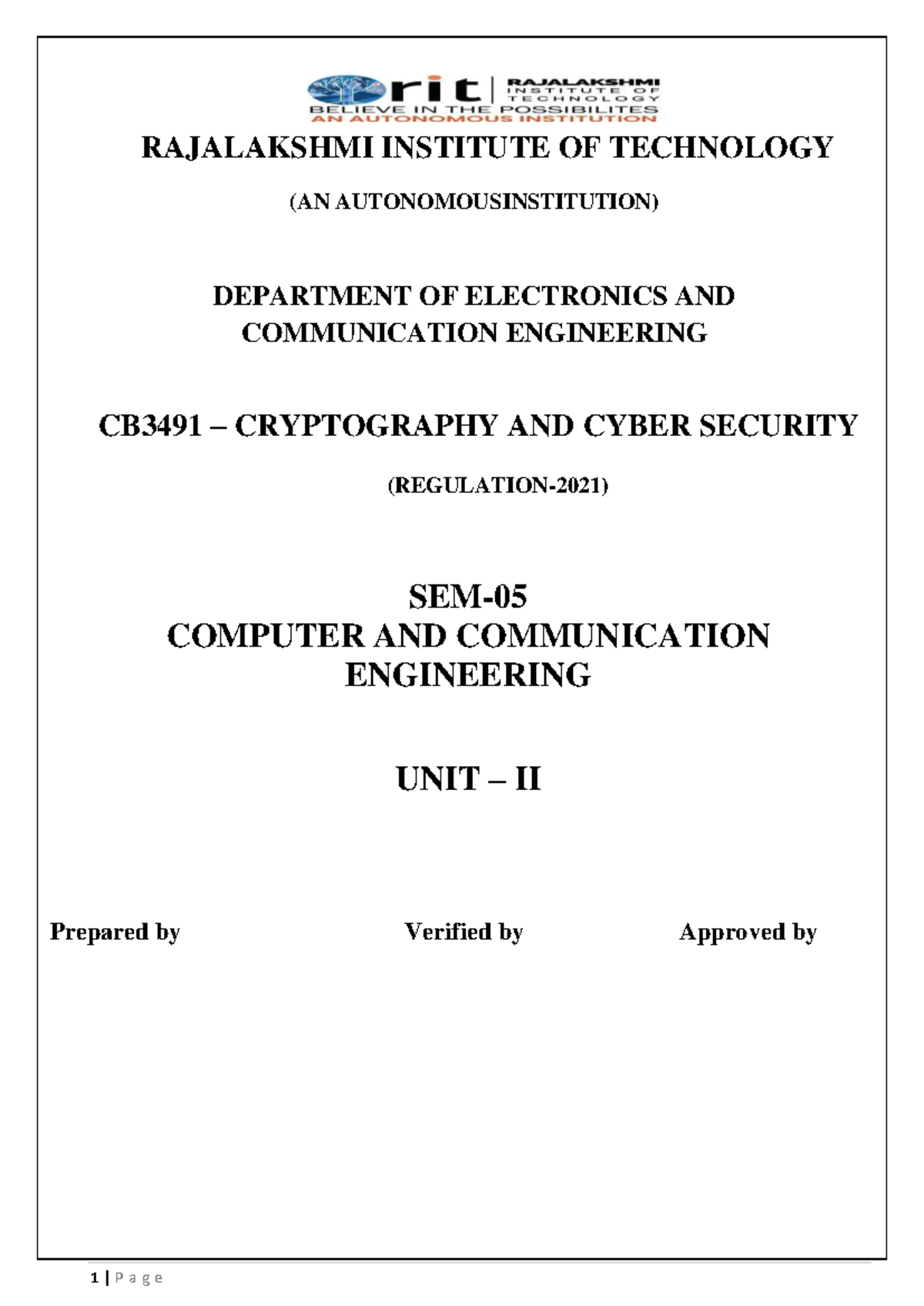 CCS UNIT 2 - Cryptography and Cybersecurity unit 2 - RAJALAKSHMI INSTITUTE OF TECHNOLOGY (AN ...