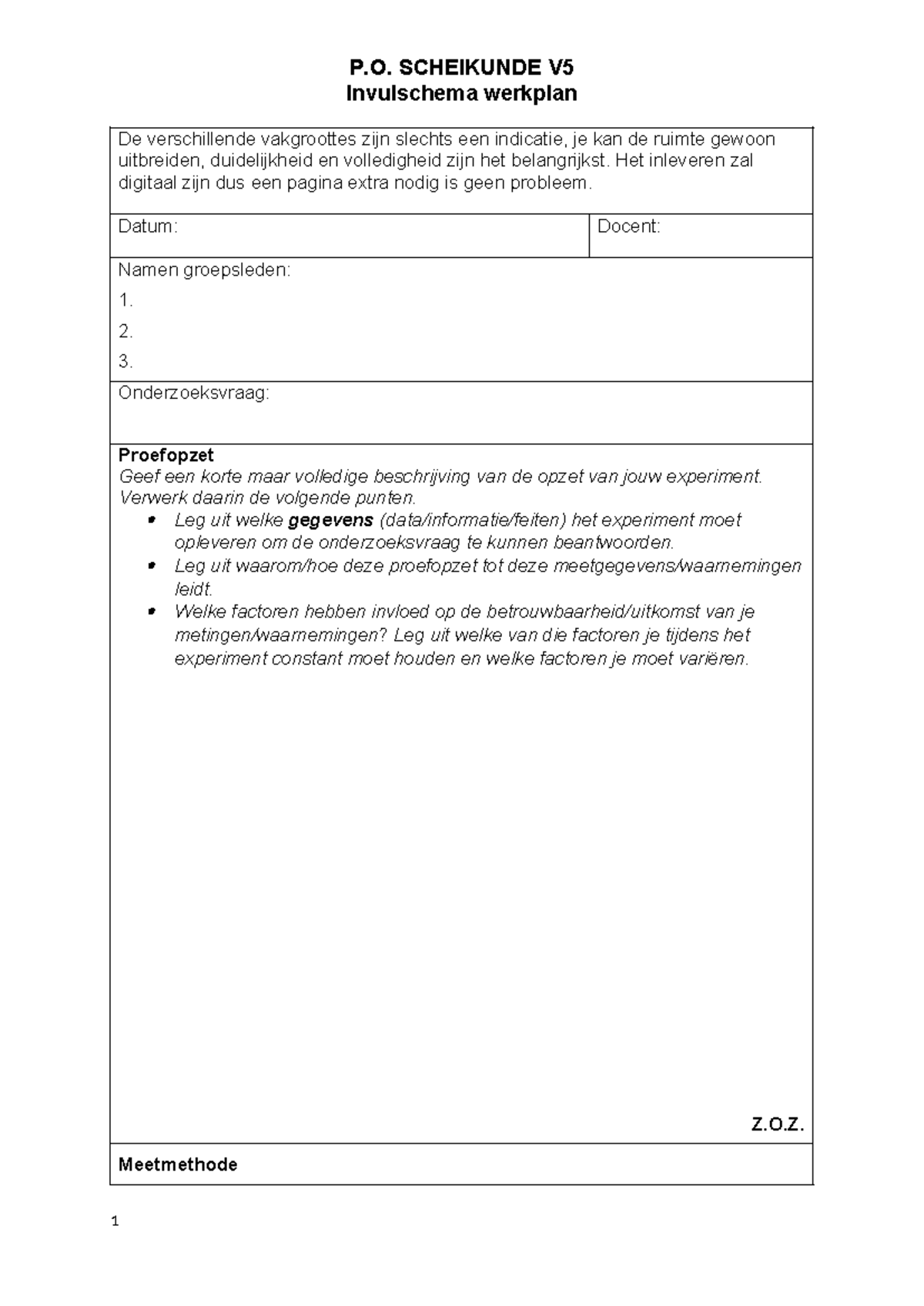 Invulformulier werkplan PO V5 - P. SCHEIKUNDE V Invulschema werkplan De ...