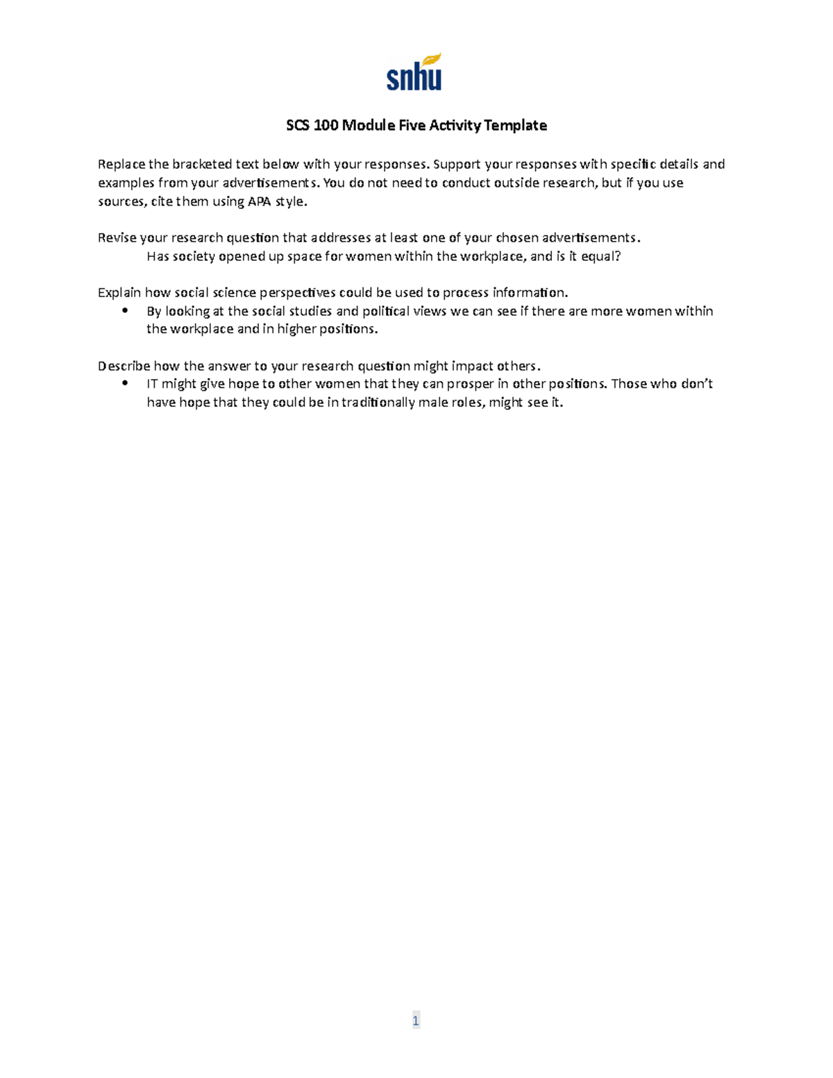 MOD 5 Assignment - Paper - SCS 100 Module Five Activity Template ...