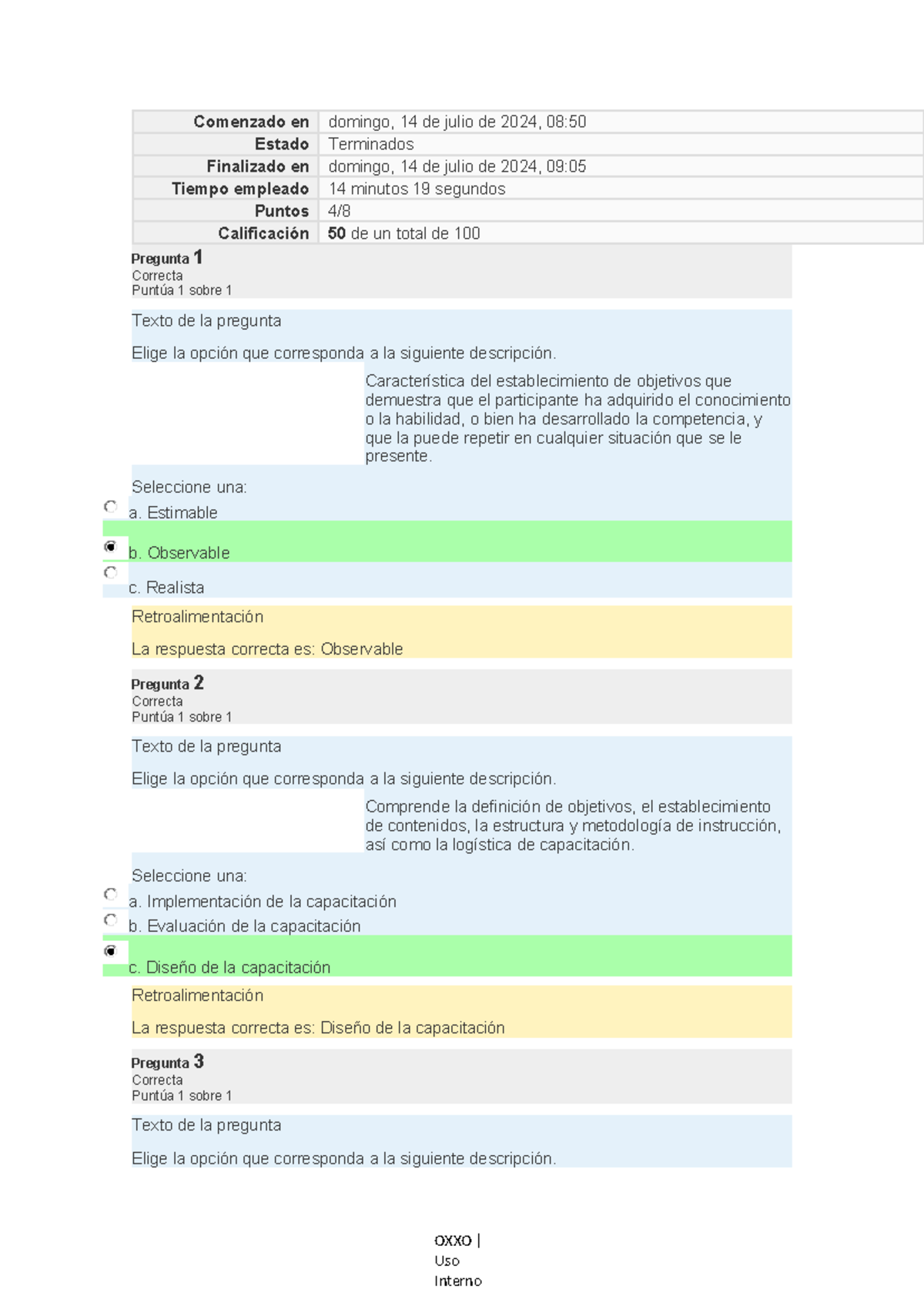 examen intento 1 Elementos básicos del programa de capacitación - OXXO | Uso Comenzado en ...