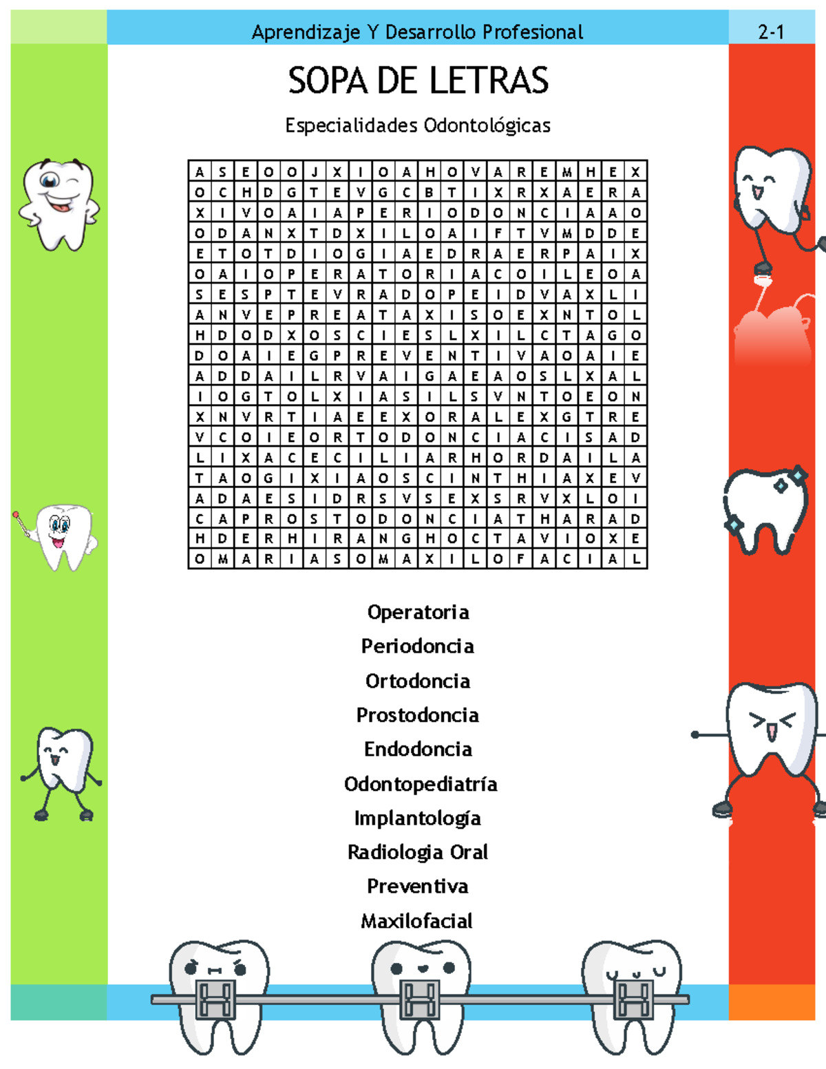 Actividad de Sopa de Letras de especialidades Odontológicas ...