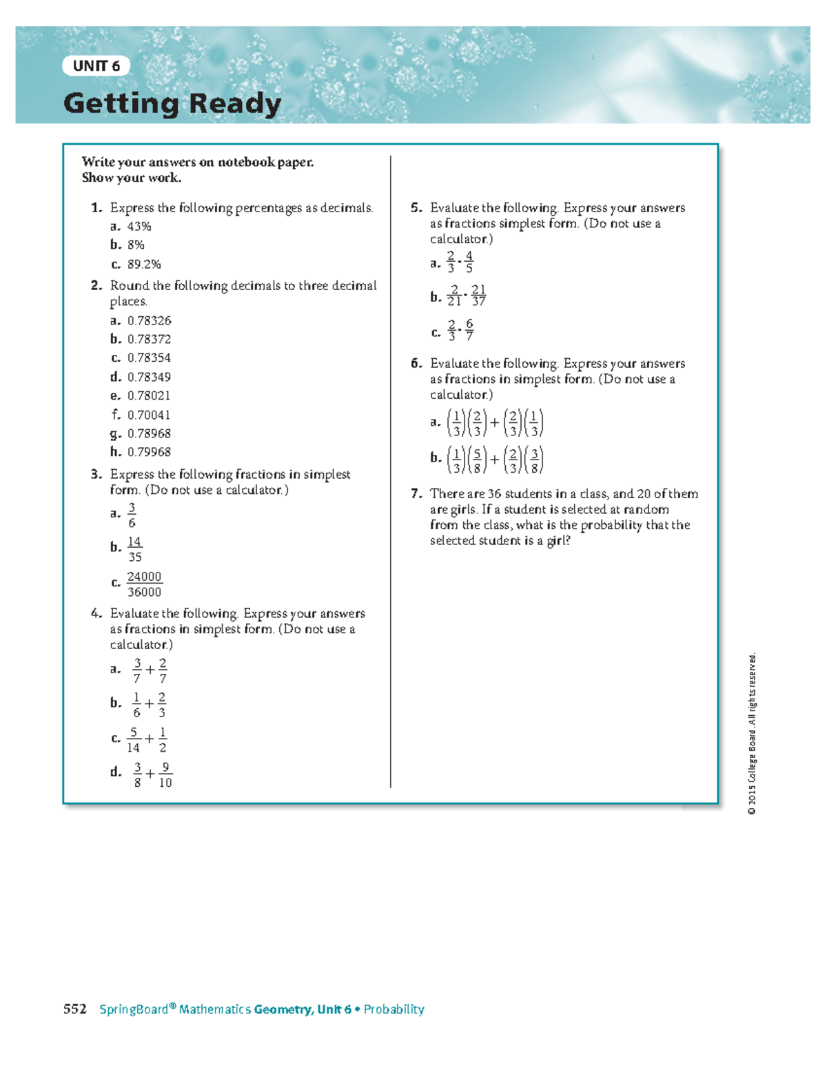 Getting Ready Unit 6 - © 2015 College Board. All rights reserved ...