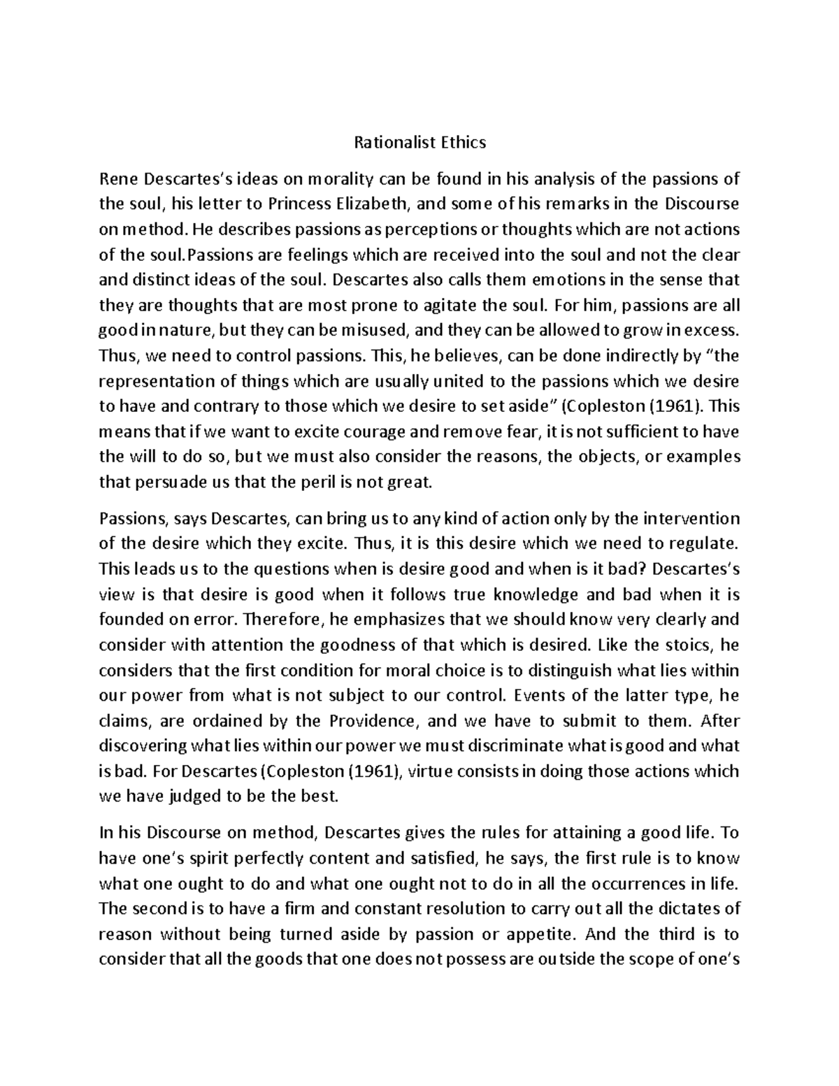 Rationalist Ethics - yes - Rationalist Ethics Rene Descartes’s ideas on ...