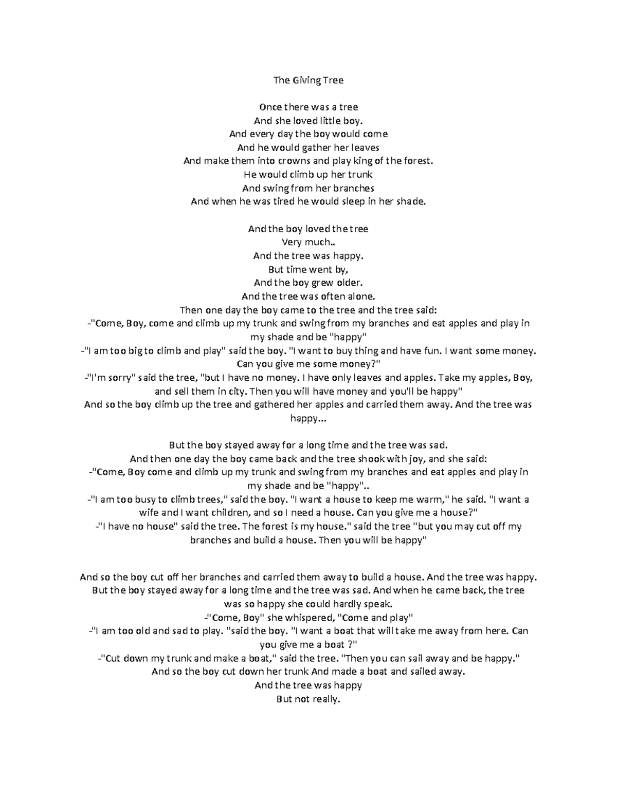Group task01 giving tree poem01 - The Giving Tree Once there was a tree ...