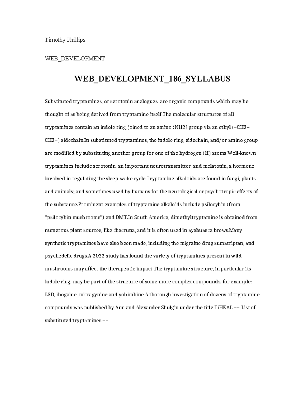 WEB Development 186 Syllabus - Timothy Phillips WEB_DEVELOPMENT WEB ...