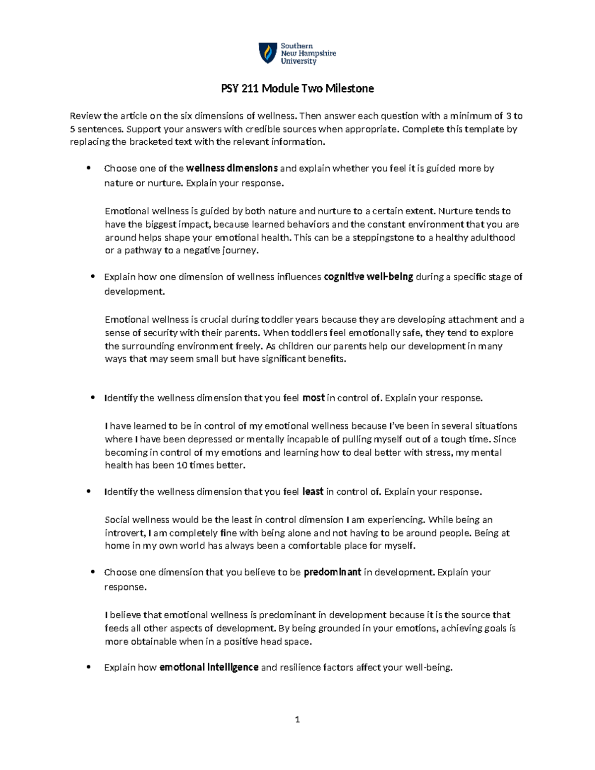 PSY 211 Module Two Milestone - PSY 211 Module Two Milestone Review the ...