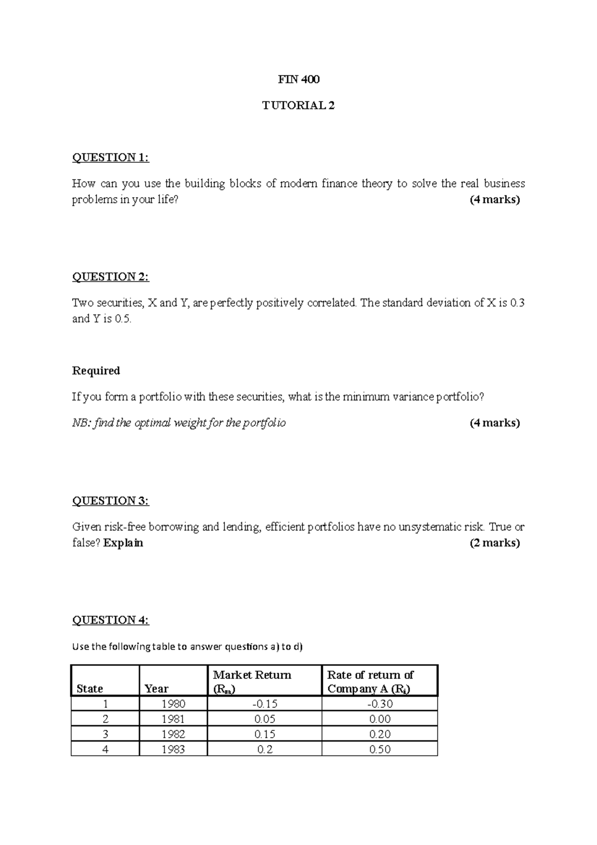 Tutorial 2 - Notes that will help you. - FIN 400 TUTORIAL 2 QUESTION 1 ...
