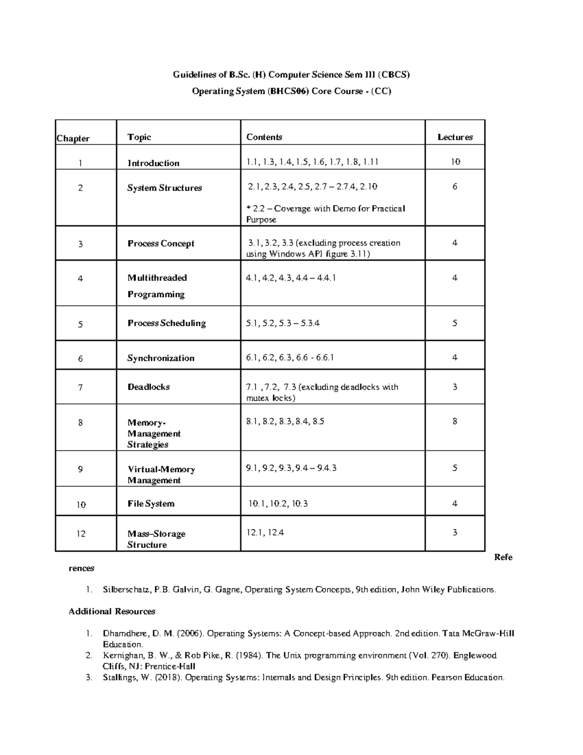 Operating Systems - Guidelines of B. (H) Computer Science Sem III (CBCS) Operating System ...