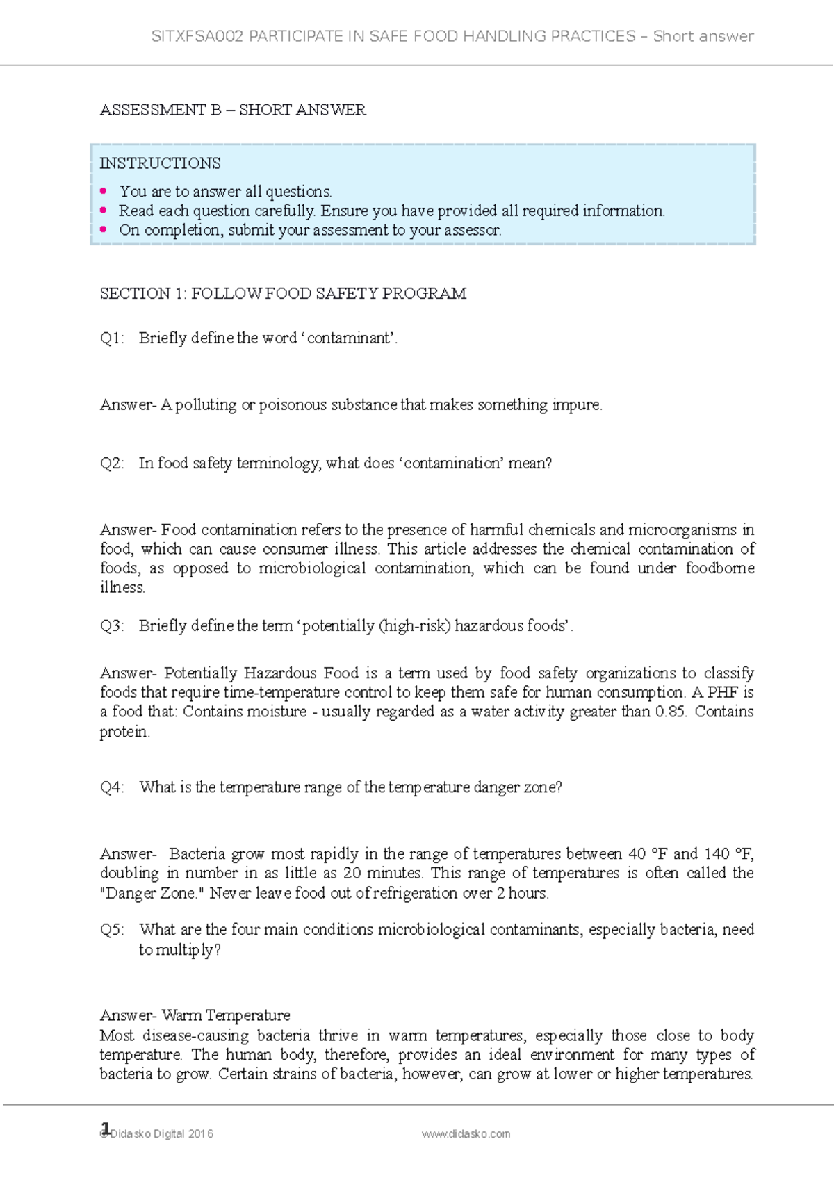 392137132 Sitxfsa 002 Assessment B Short Answer V1 0 - ASSESSMENT B ...